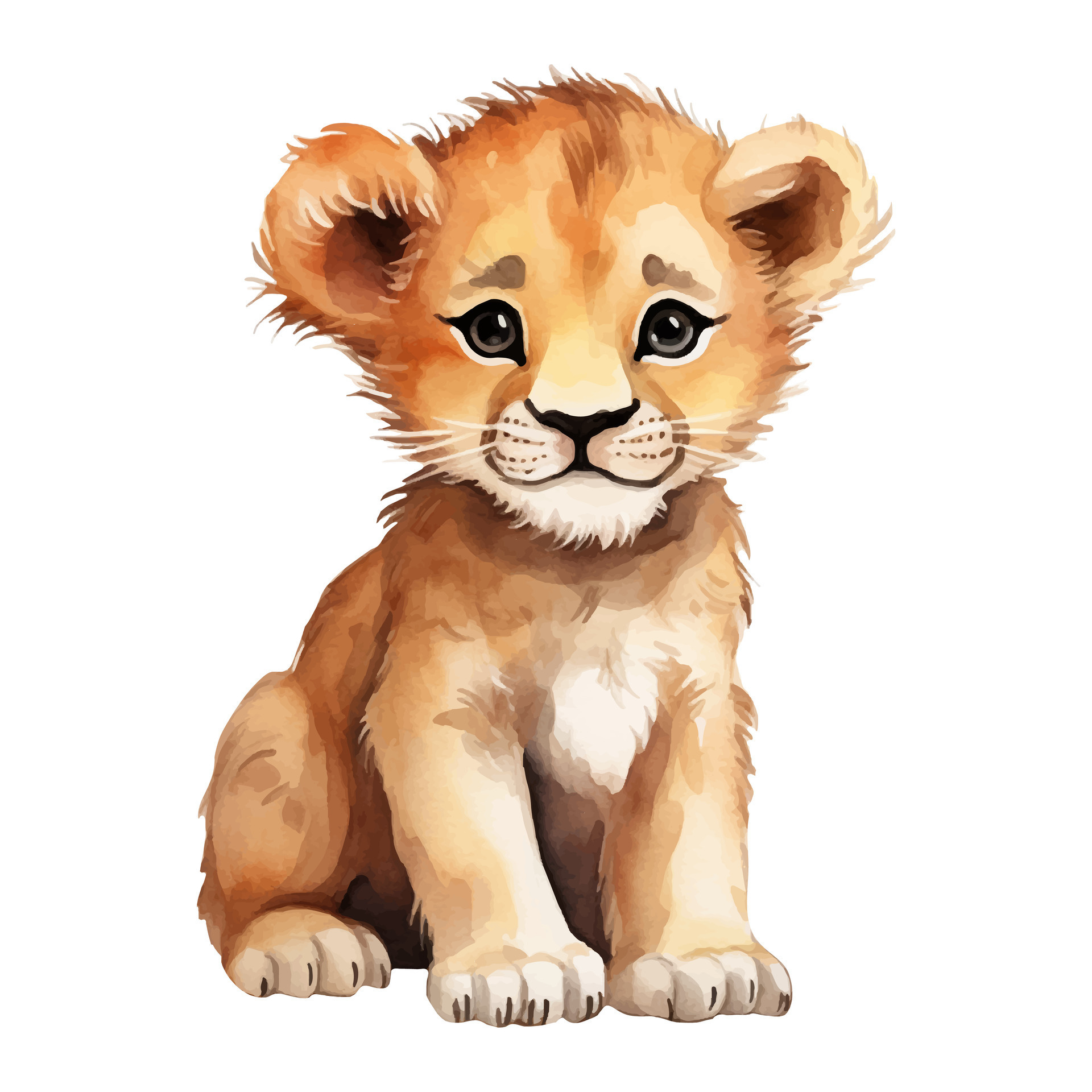 Watercolor baby lion. Vector illustration with hand drawn lion. Clip ...