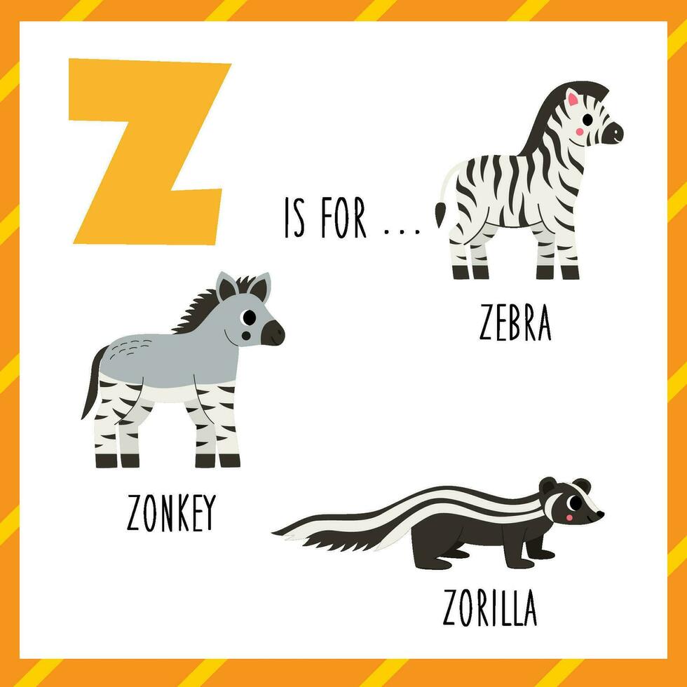 Learning English alphabet for kids. Letter z. Cute cartoon zebra zonkey zorilla. 34720735 Vector ...