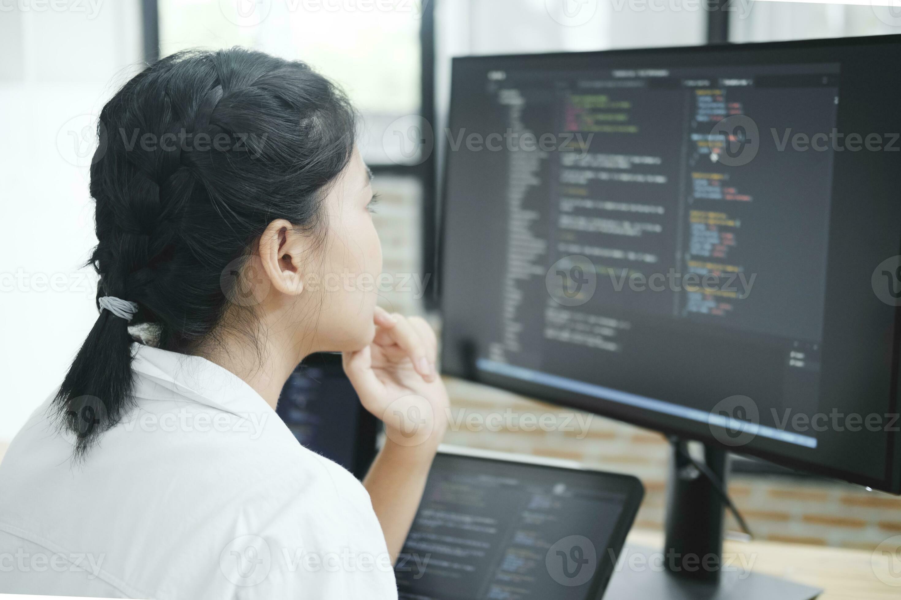 IT Programmer Starts Working on Desktop Computer. 34721310 Stock Photo at Vecteezy