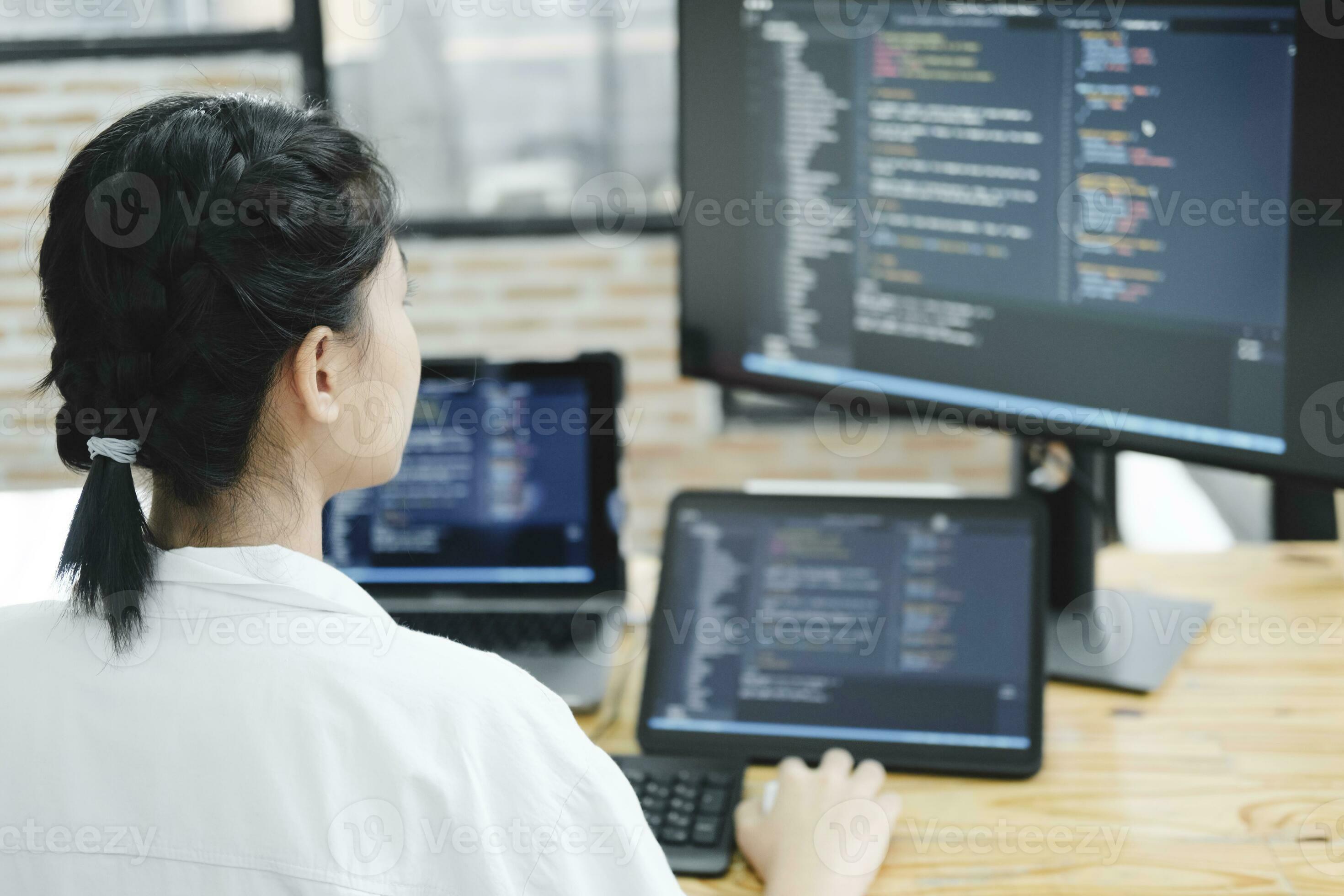 IT Programmer Starts Working on Desktop Computer. 34721315 Stock Photo at Vecteezy