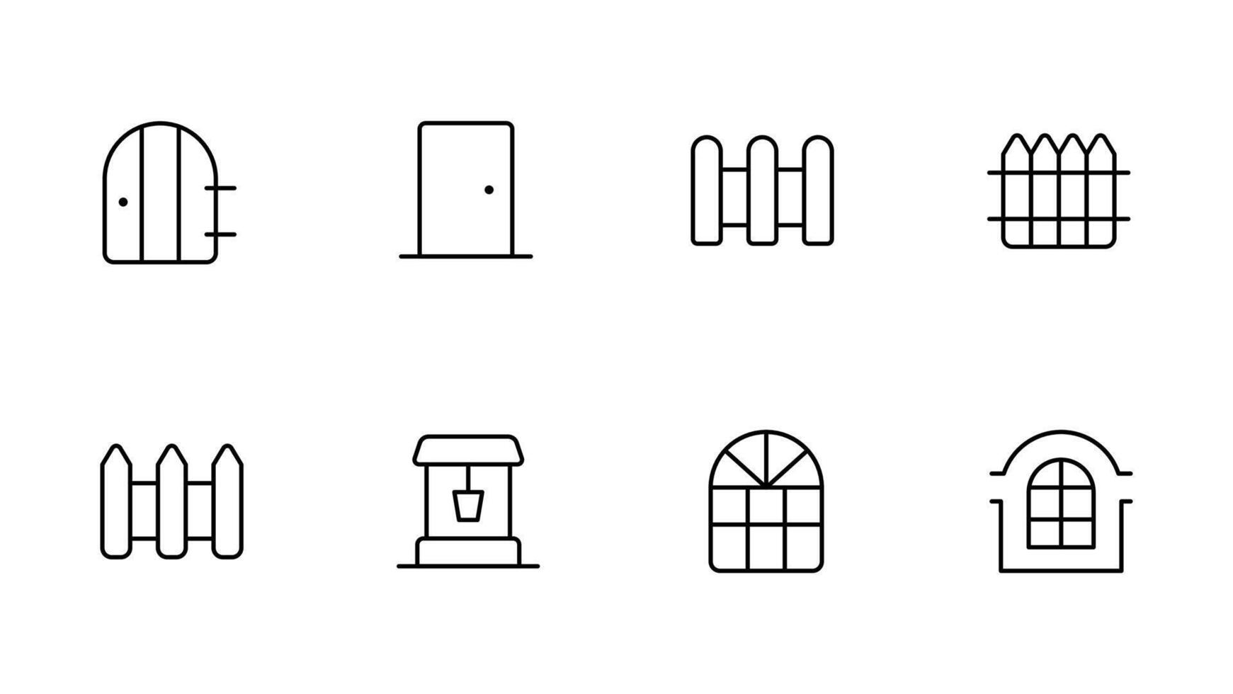 Boundary Icons Door Window Icons Linear Editable Stroke Line Solid Flat Line Thin Style