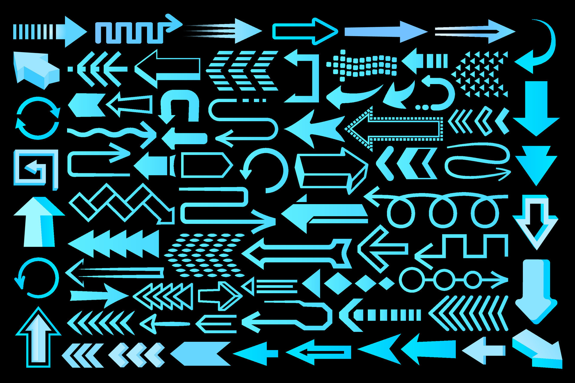 High tech arrow set. Collection of blue arrows for technological ...