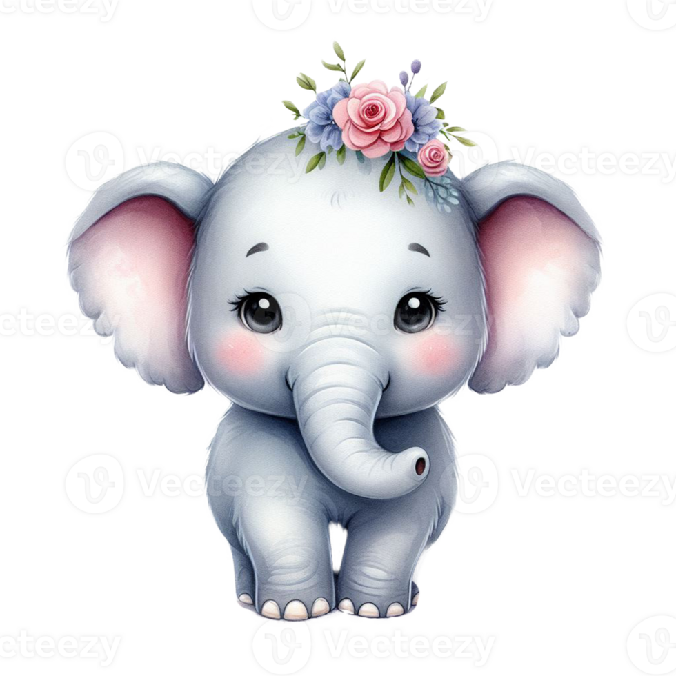 AI generated cute baby elephant watercolor clip art, little baby ...