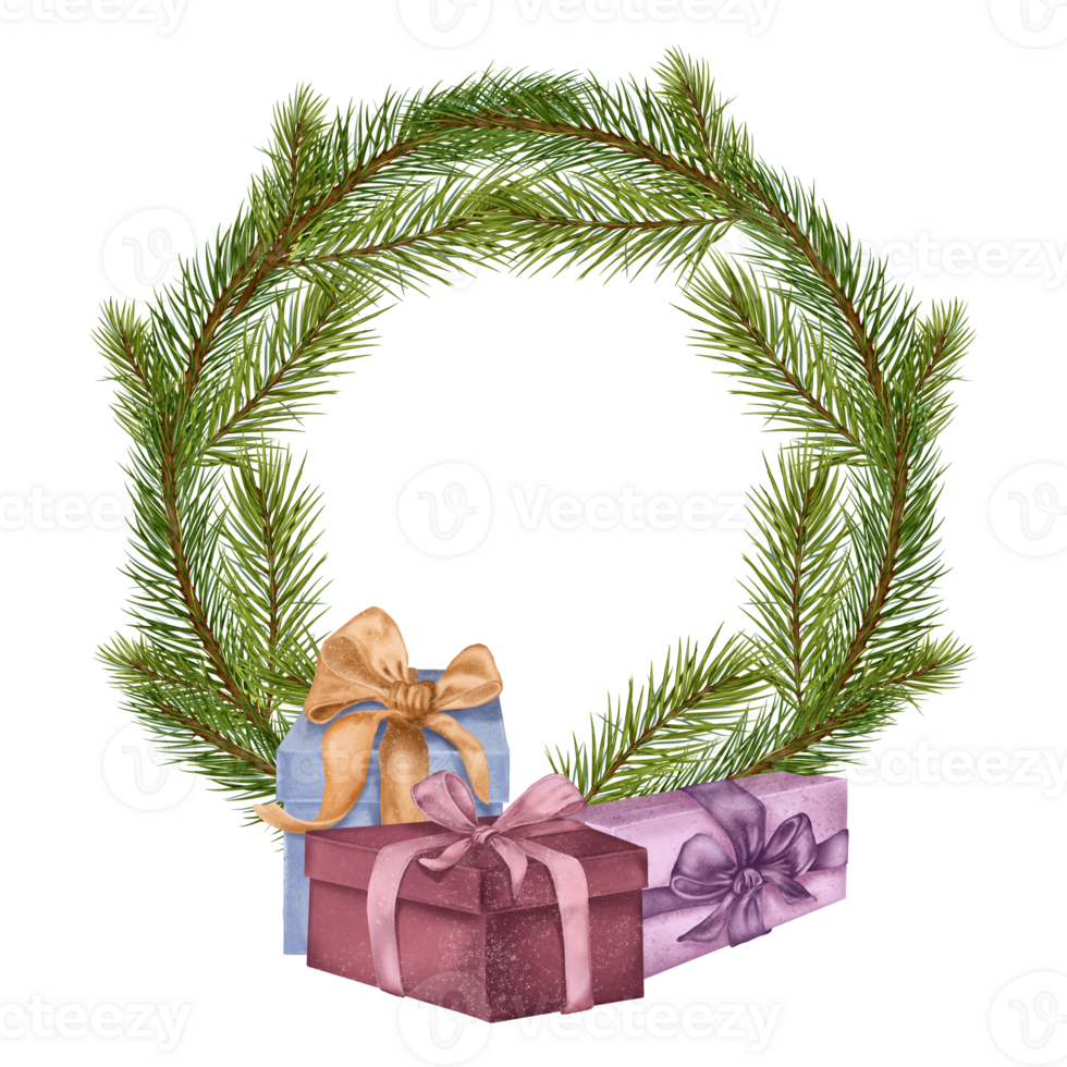 Frame Of Fir Tree Branches Digital Illustration Pine Branches In The Form Of A Circular Frame