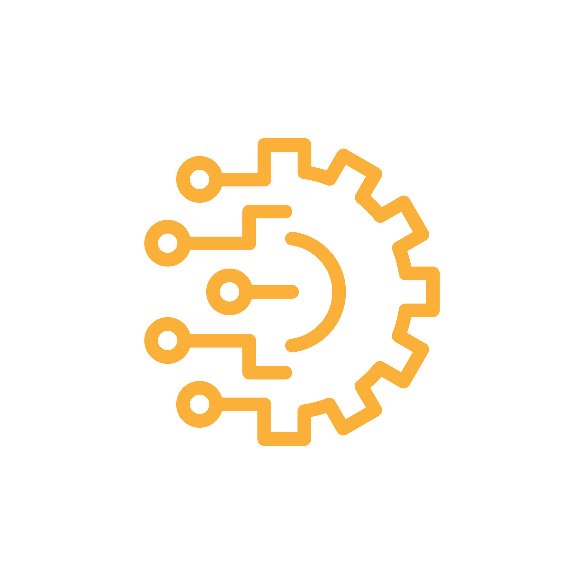 orange Digital technology gear line art icon concept isolated on white ...