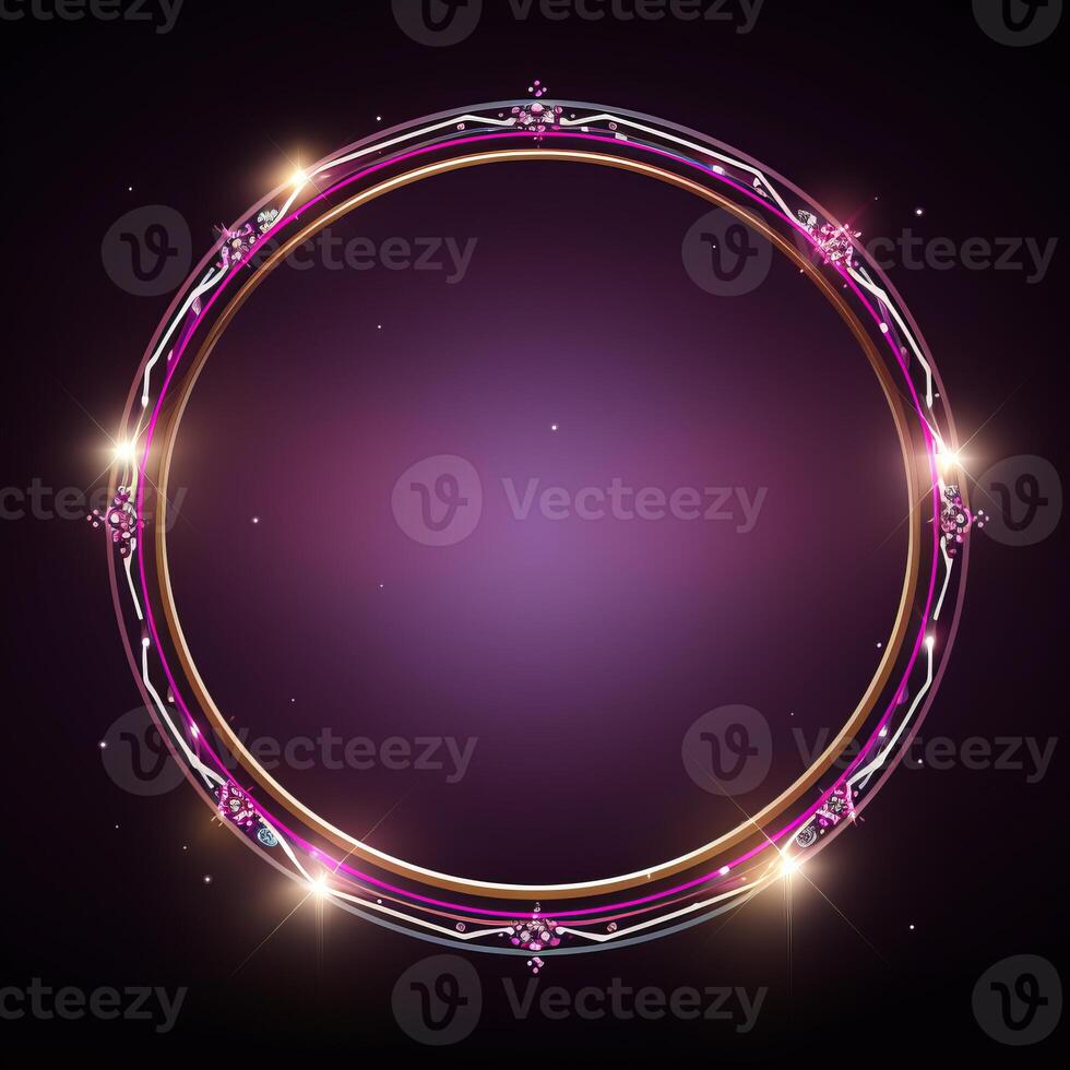 a purple round frame with stars on a black background generative ai ...