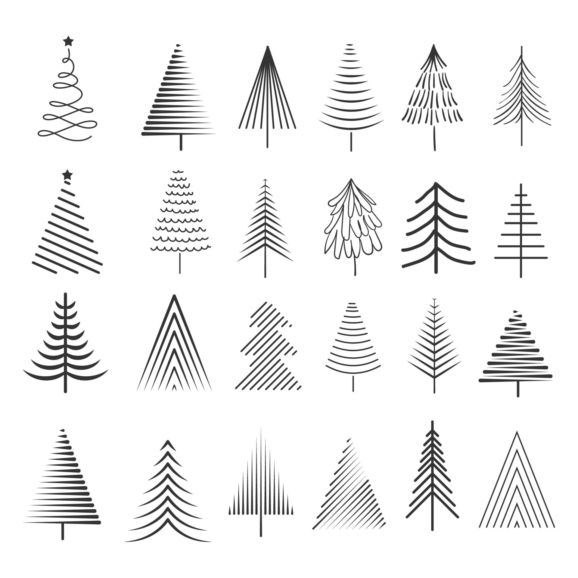 Christmas tree set. Christmas tree silhouette set hand drawn ...
