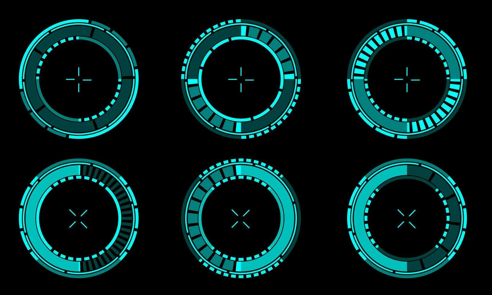 Set of sci fi blue circle user interface elements technology futuristic design modern creative ...