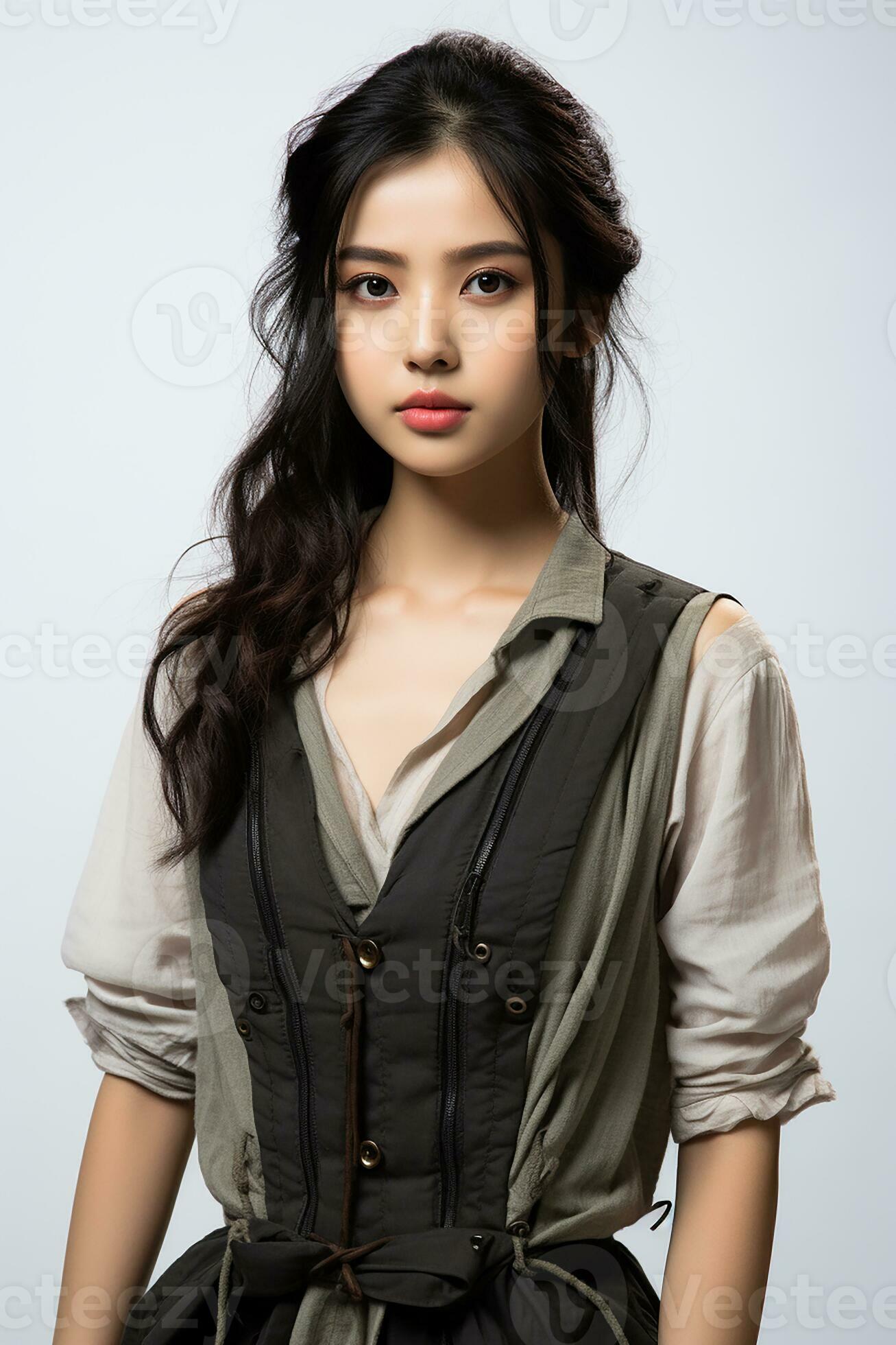 AI generated Young Korean girl model. Beautiful young asian woman with perfect skin, wearing ...