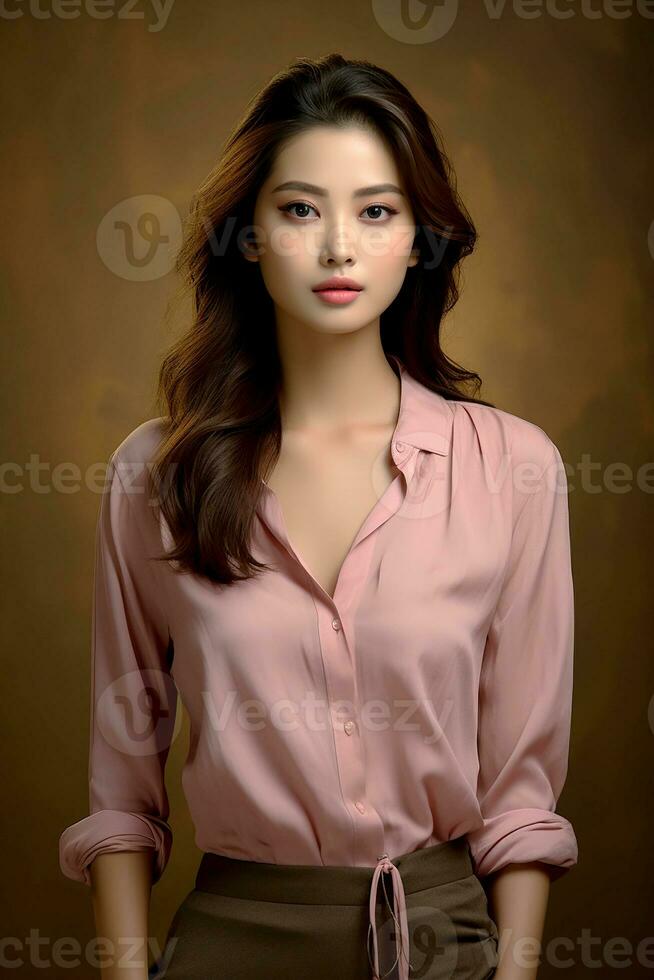 AI generated Young Korean girl model. Beautiful young asian woman with perfect skin, wearing ...