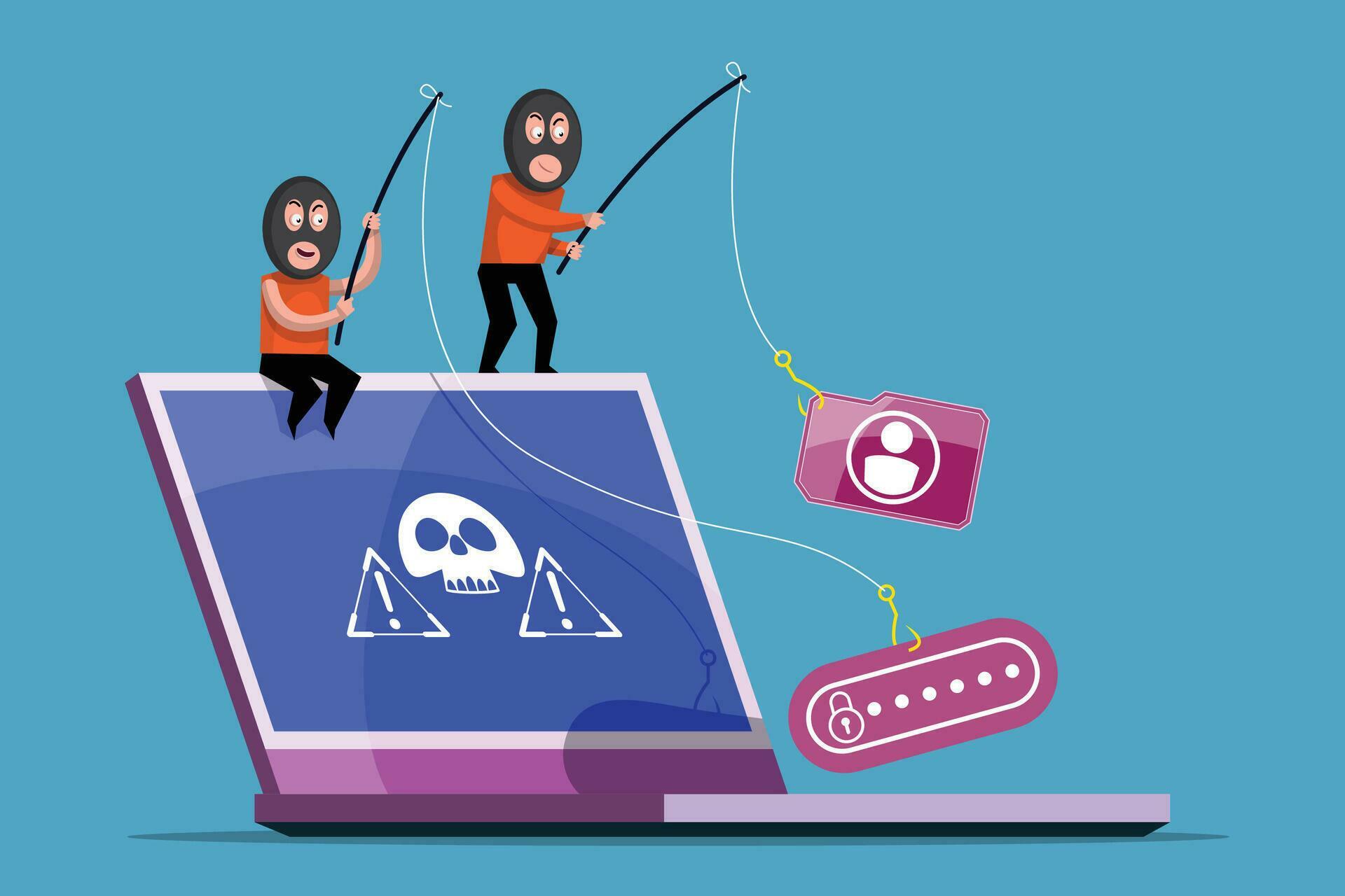 Hacker Fishing Password and Data From Laptop. 34781193 Vector Art at ...