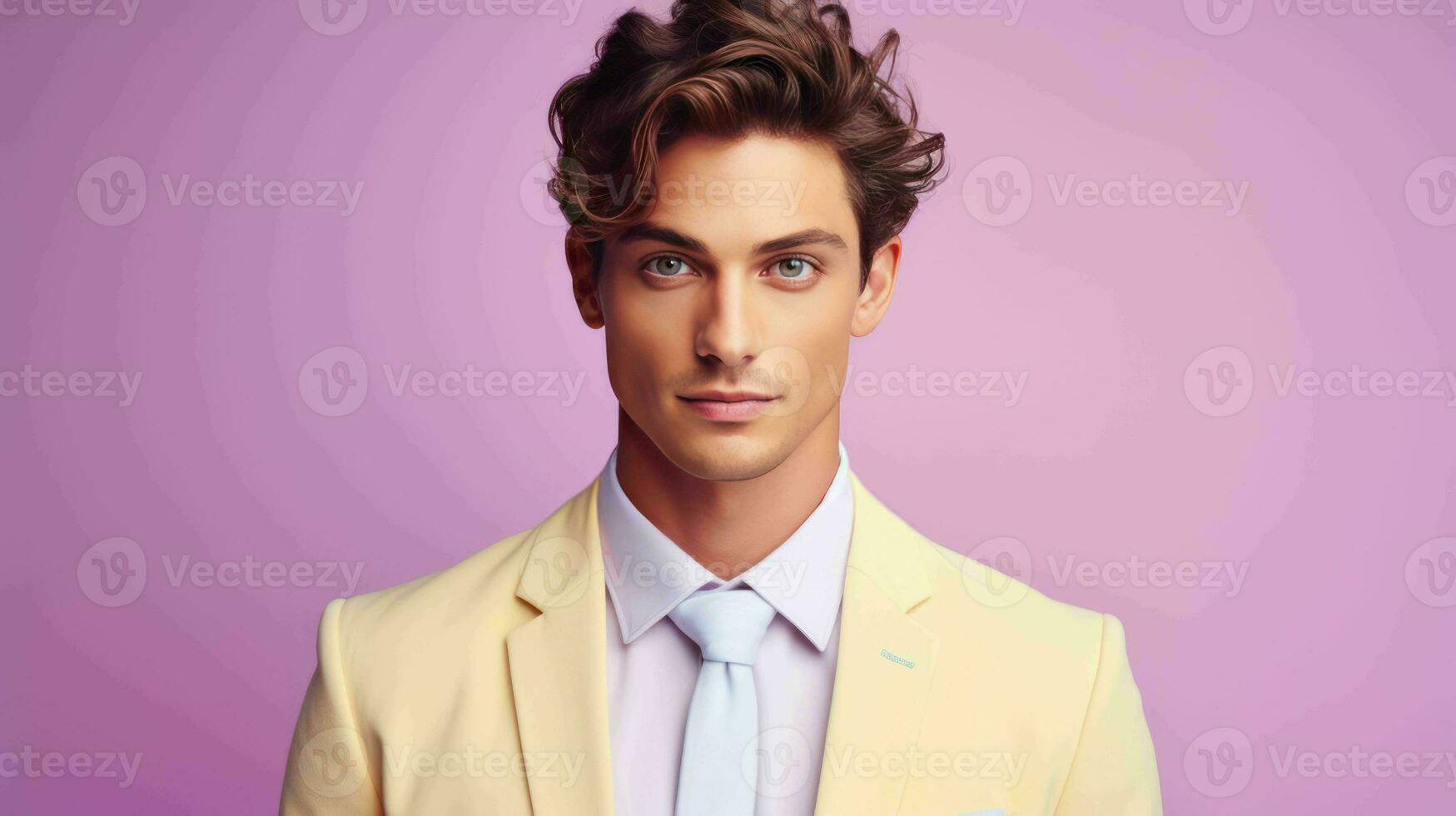 AI generated Happy and Attractive Man Wearing Pastel Color Suit with ...