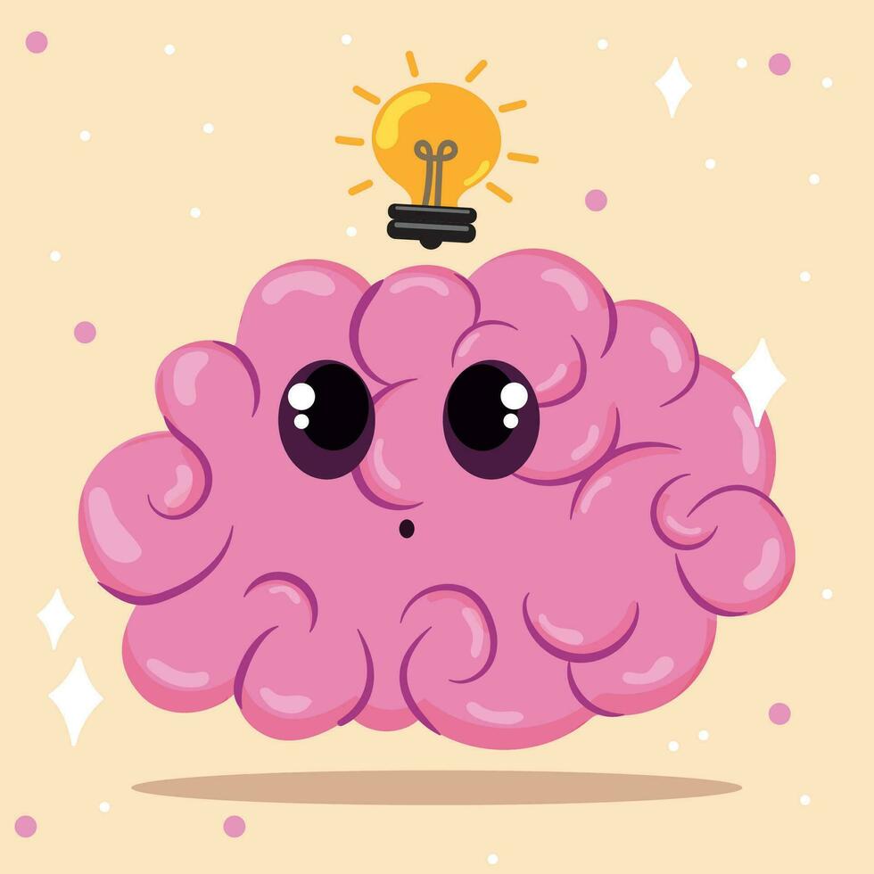 Cute Brain Cartoon Character With An Idea Vector Illustration 34785651 Vector Art At Vecteezy