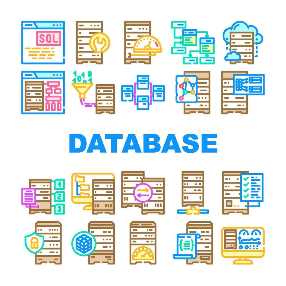 database administrator computer, icons set vector 34790560 Vector Art ...