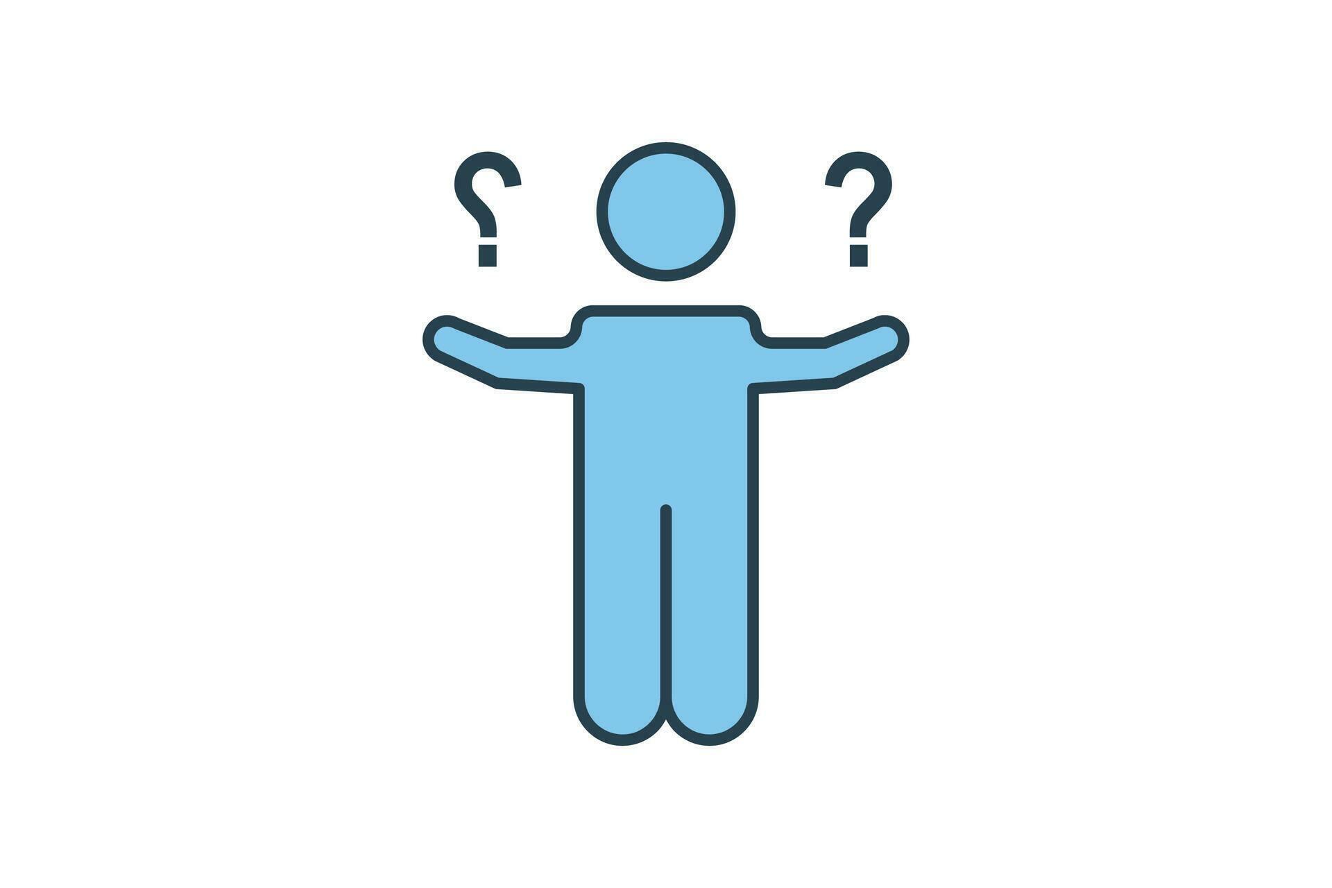 uncertain icon. human and question mark. icon related to confusion. flat line icon style. simple ...