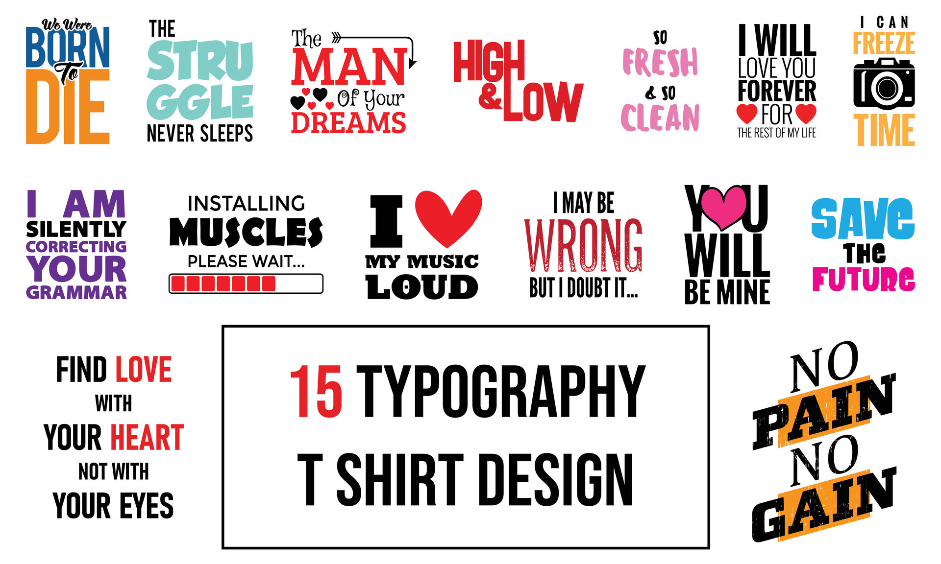 15 typography t shirt designs set 34799689 Vector Art at Vecteezy