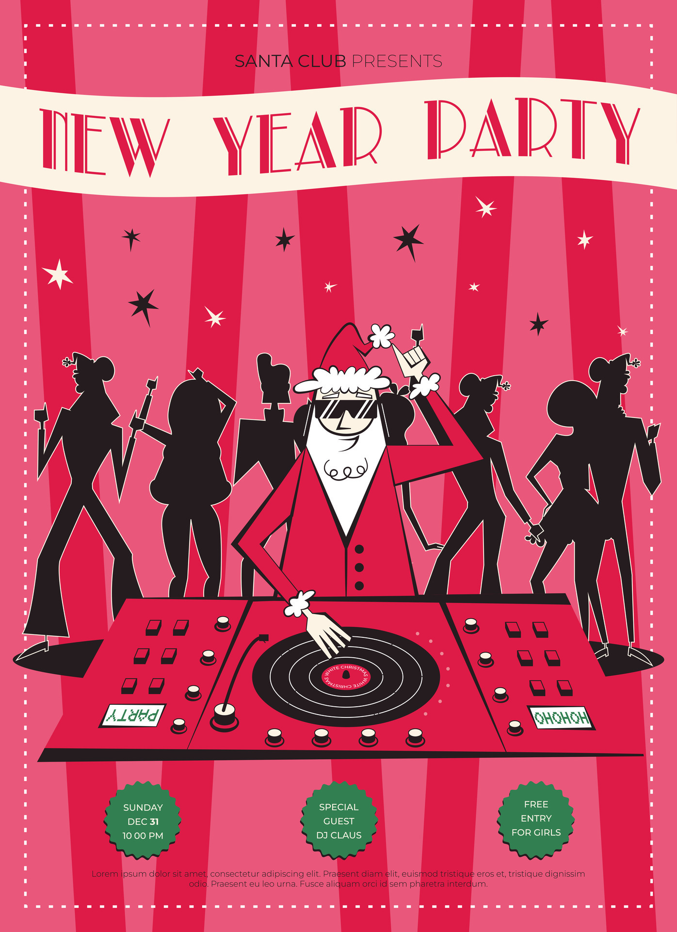 Night Club Retro New Year And Christmas Party Invitation 60s 70s Style Christmas Poster With