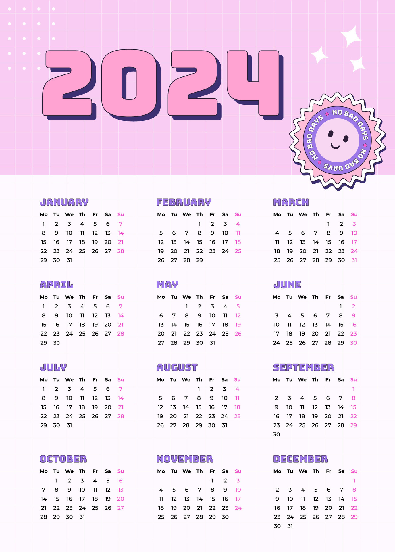 Vertical Vector Monthly Calendar 2024 In Y2k Style 90s Graphic Design Vertical Vector Monthly Calendar 2024 In Y2k Style 90s Graphic Design