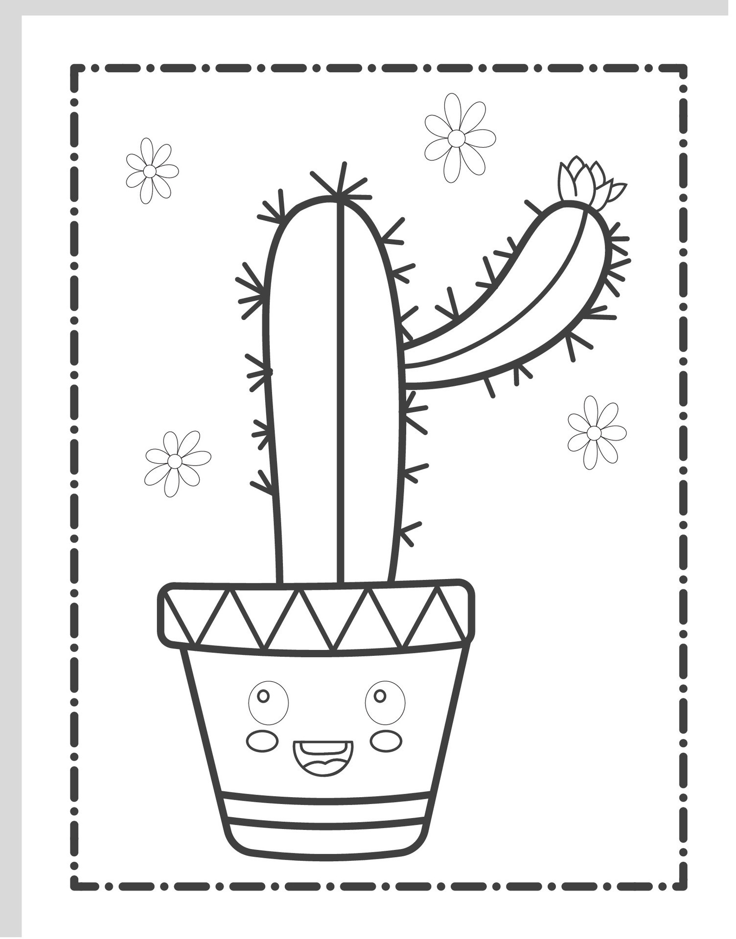 Cute Kawaii Cactus Coloring Pages 34807761 Vector Art At Vecteezy