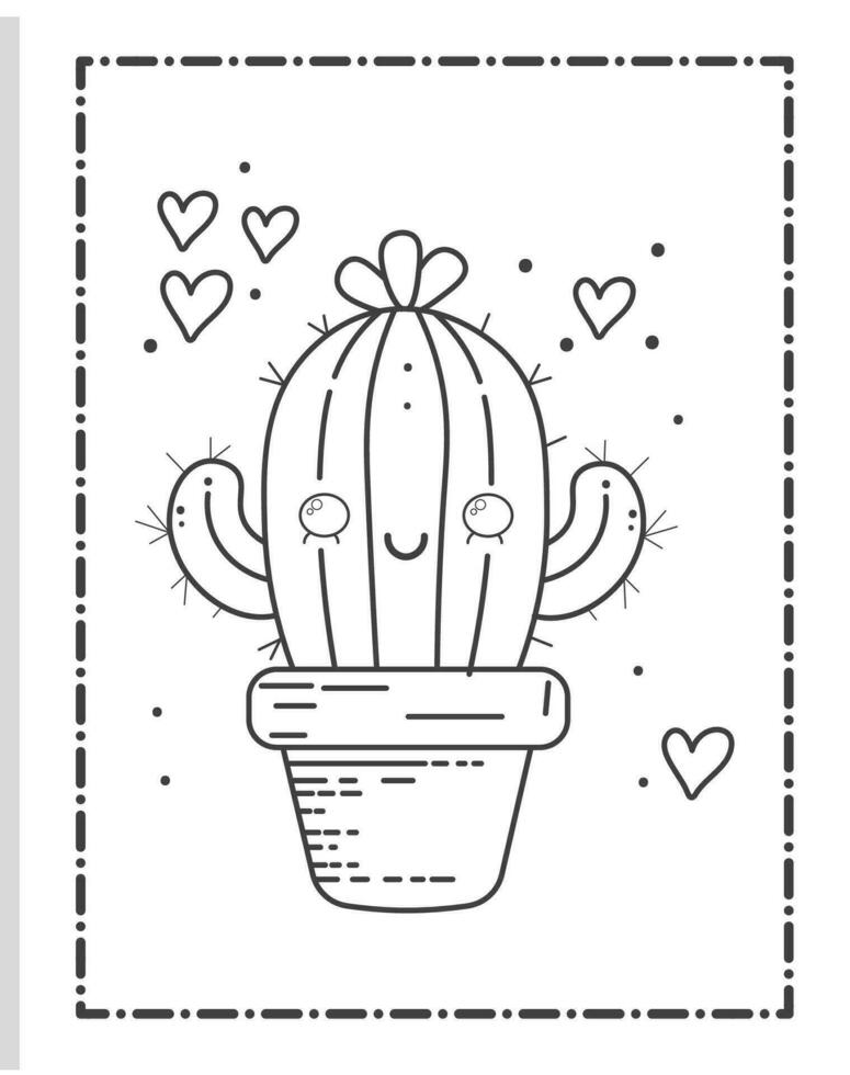 Cute Kawaii Cactus Coloring Pages 34807779 Vector Art At Vecteezy
