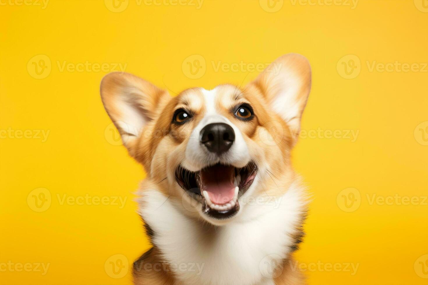 Cute corgi smiling portrait on yellow background 34822918 Stock Photo at Vecteezy