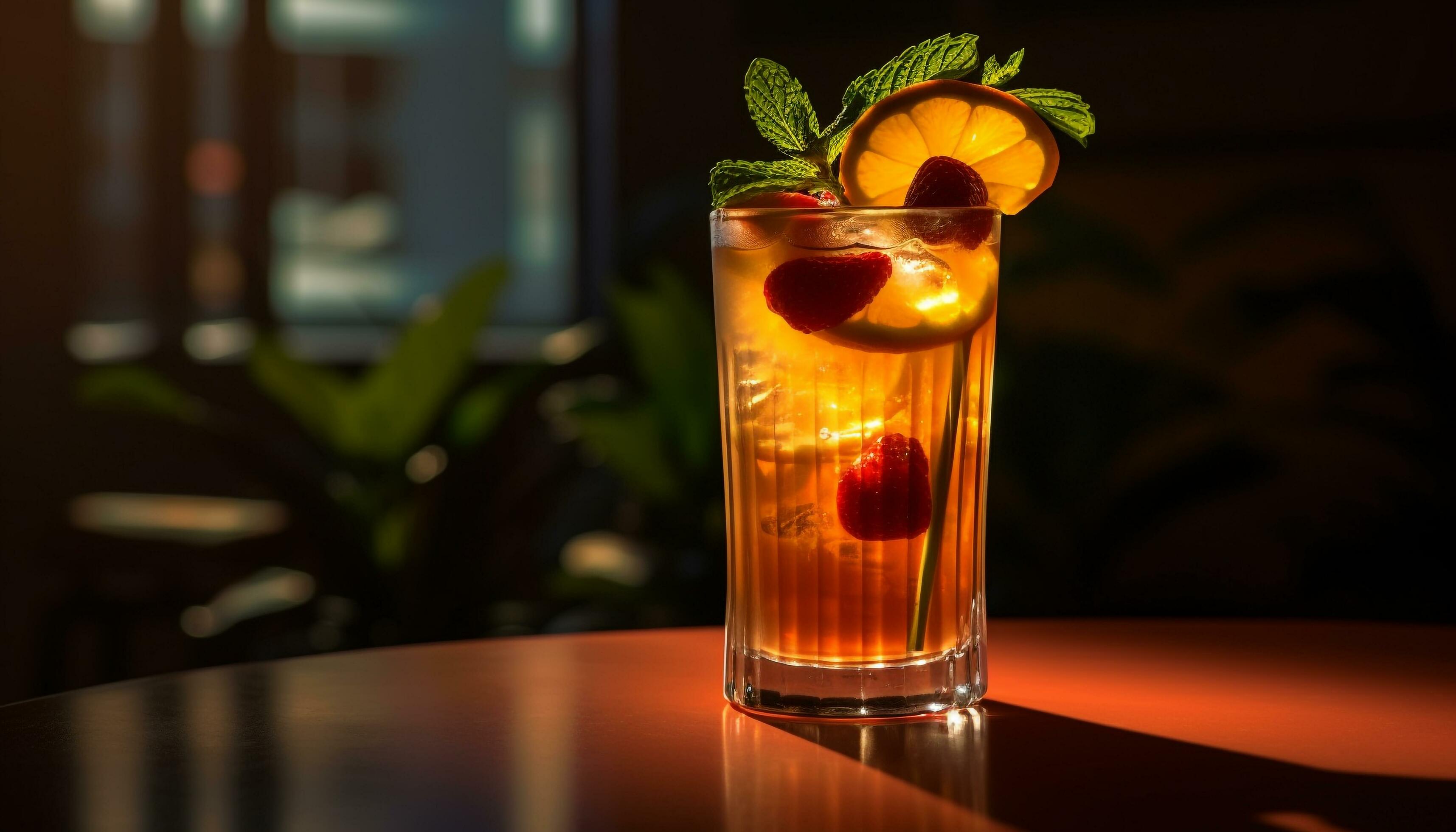 AI generated Lemonade, citrus fruit, mint leaf, ice, refreshing summer drink generated by AI ...