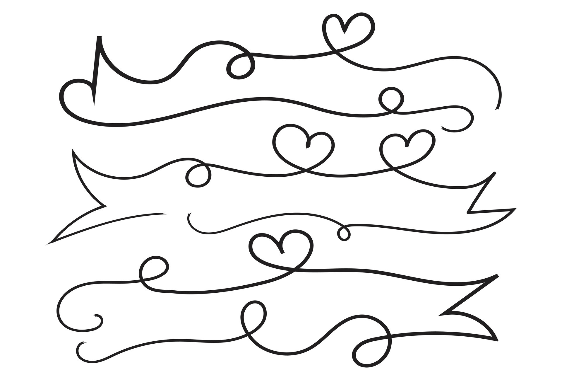 valentines day curly hearts style calligraphy outline ribbon, Hand drawing Calligraphic heart ...