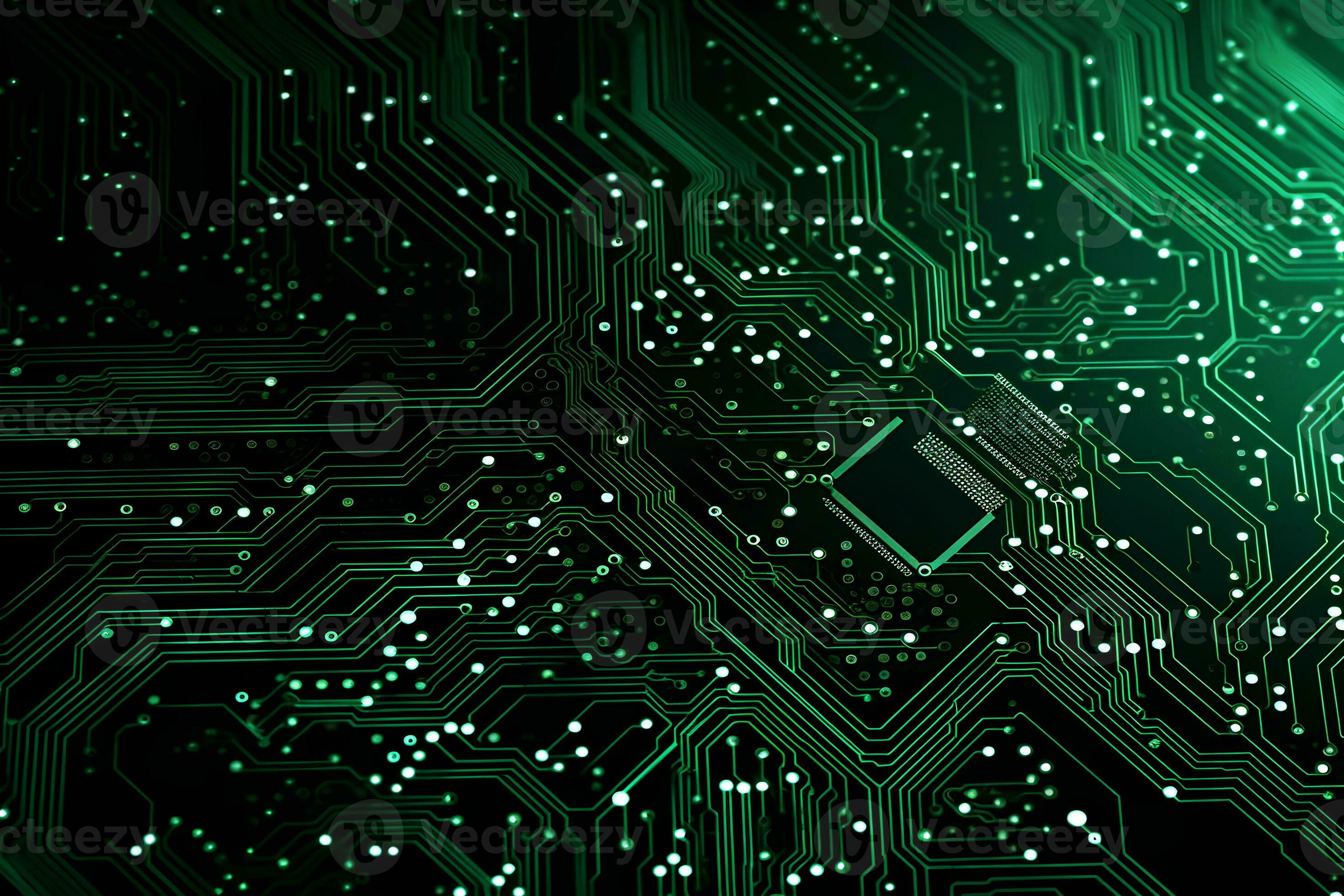 Detailed view of a contemporary circuit board with CPU, microchip, and ...