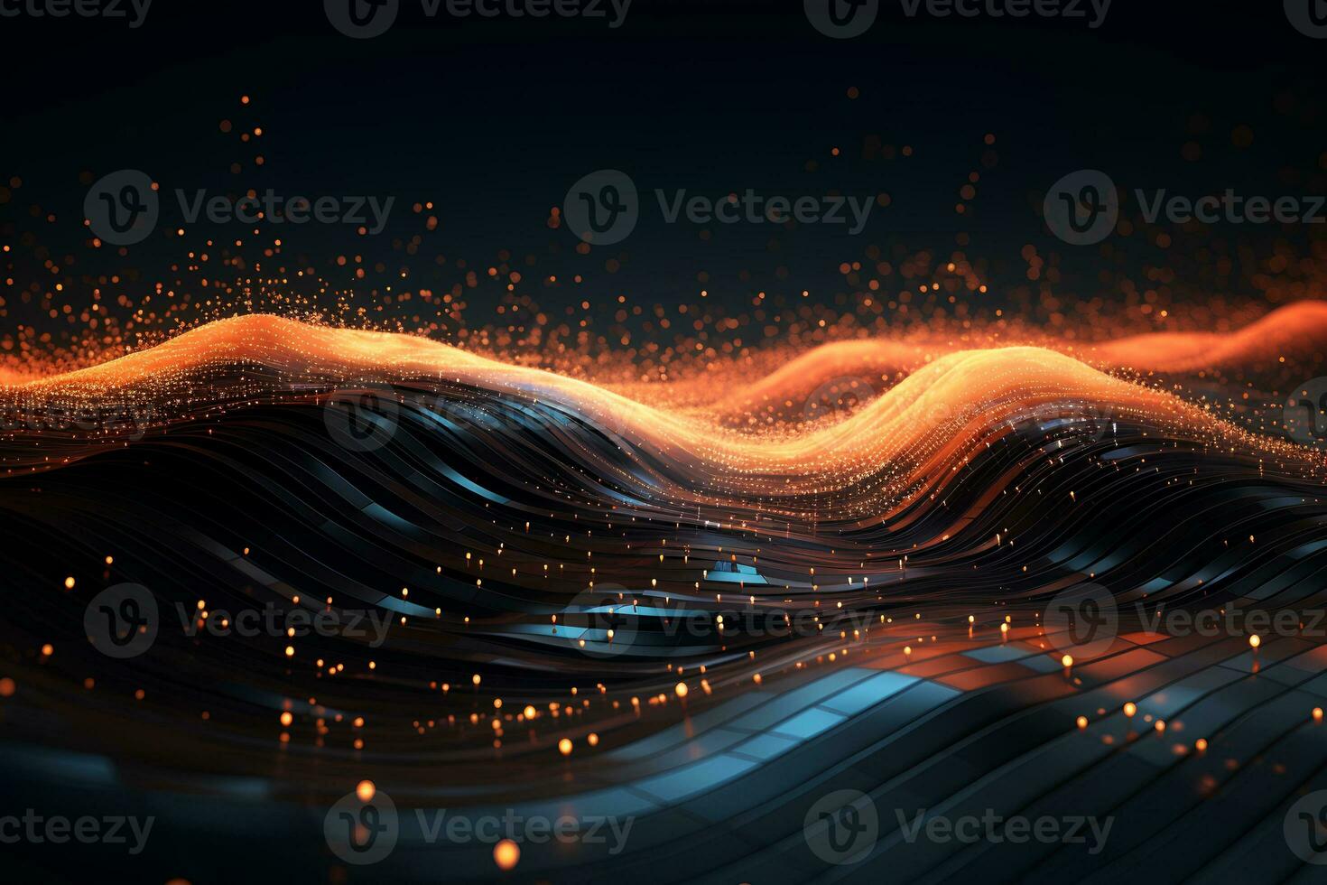 Abstract Neon Lines and Bokeh Lights on Glowing Background. Concept for infographics, data ...