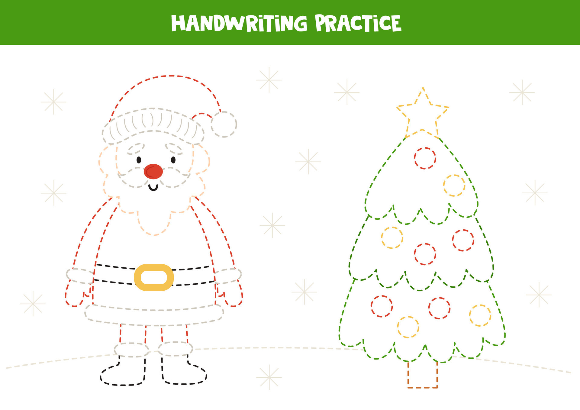 Tracing lines for kids with cute Santa Claus and xmas tree. Writing ...