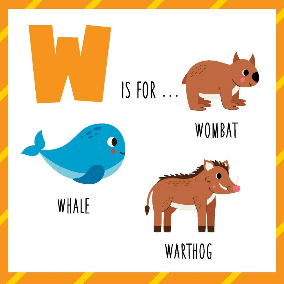 aprendizaje Inglés alfabeto para niños. letra w. linda dibujos animados ...