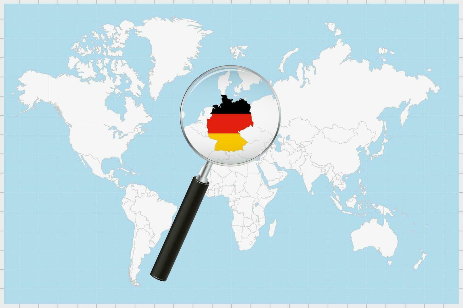 Magnifying glass showing a map of Germany on a world map. 34865071 ...