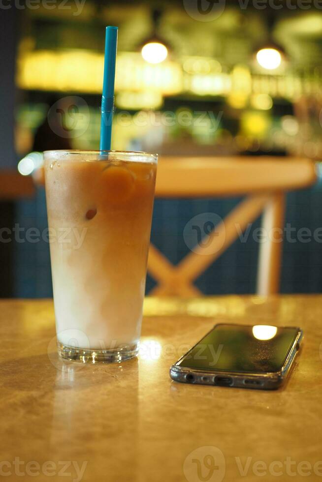 iced late in a transparent glass on cafe table outdoor 34867632 Stock Photo at Vecteezy