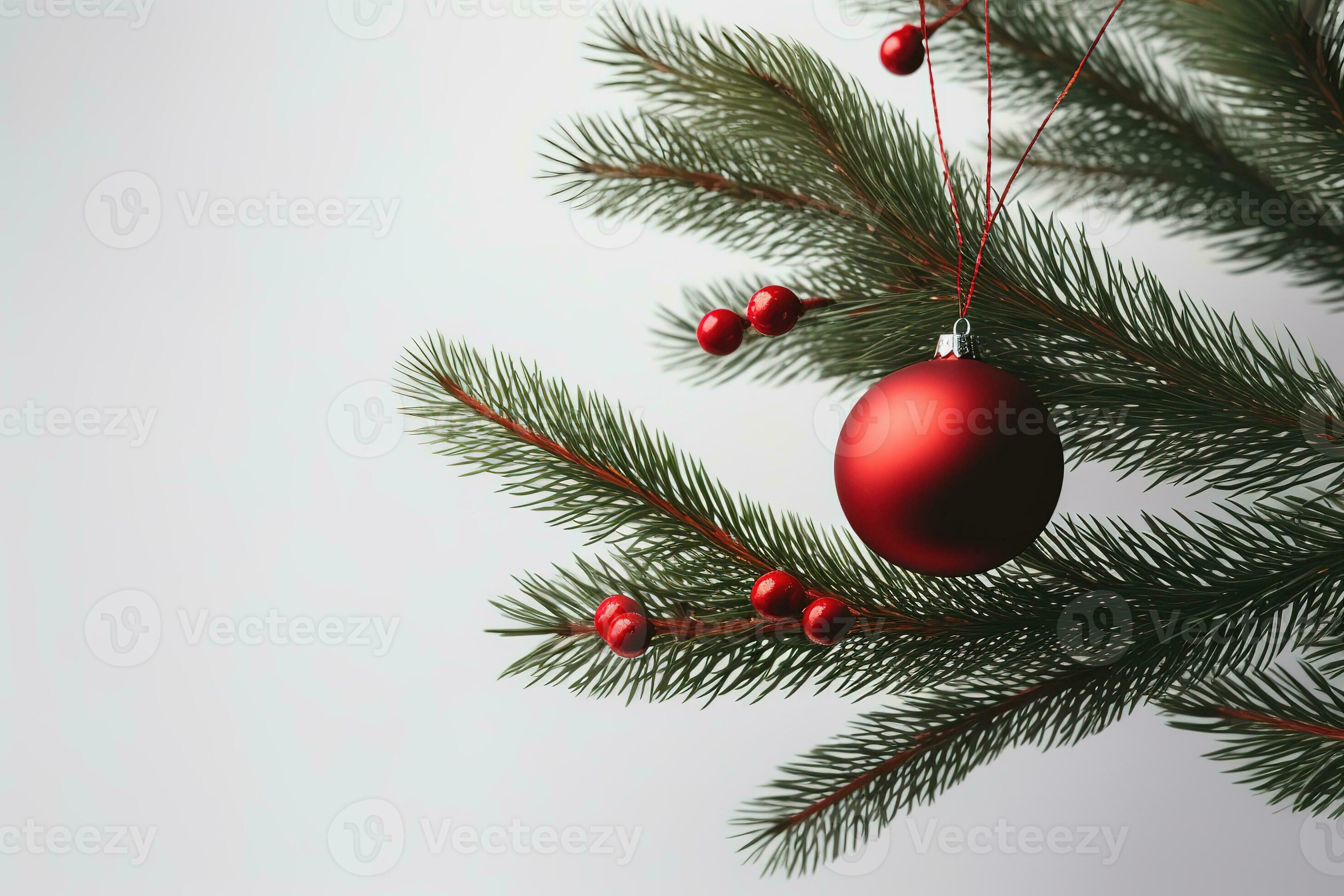 AI generated christmas tree with red bauble on white background ...