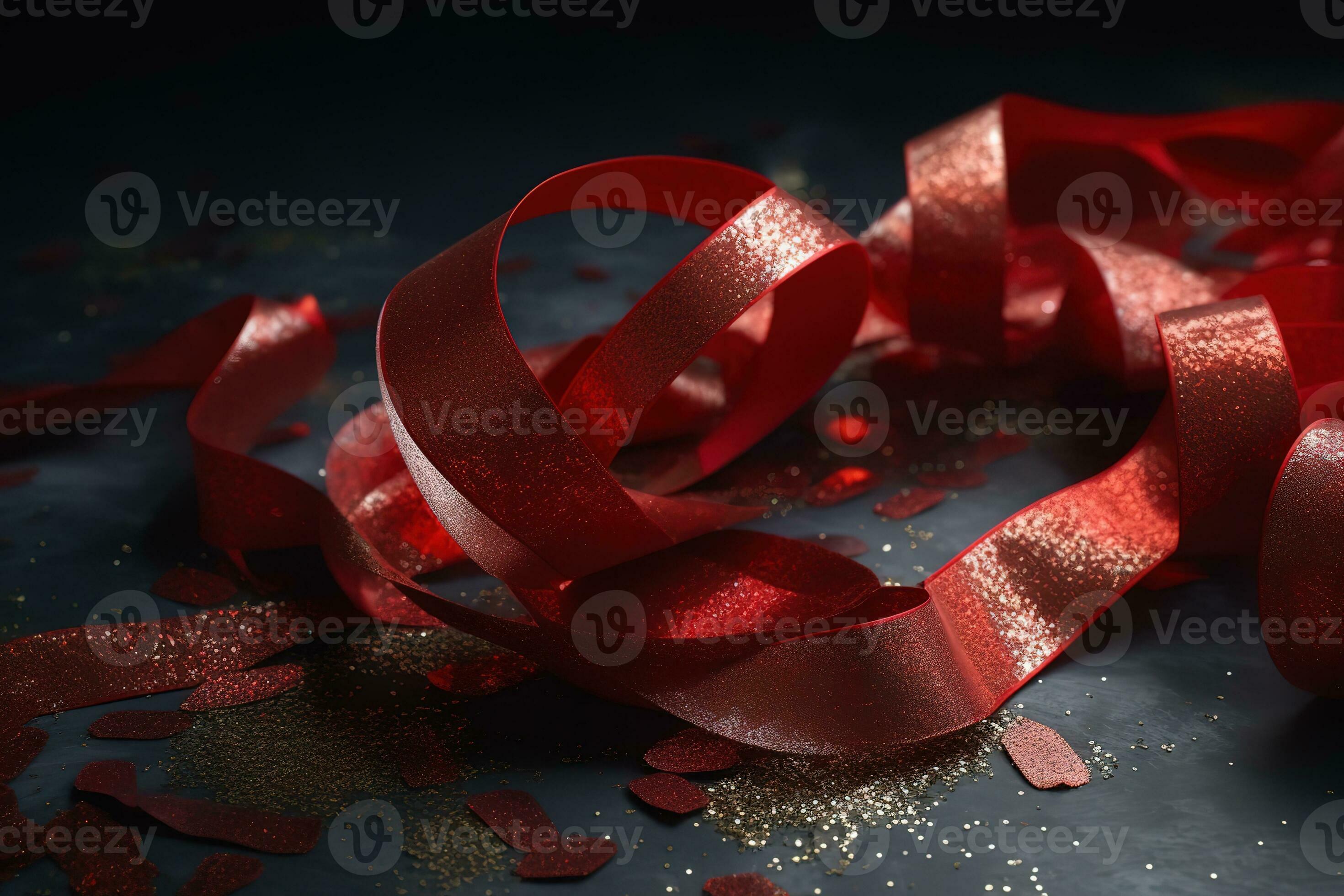 AI generated red ribbon on a dark background 34873323 Stock Photo at ...