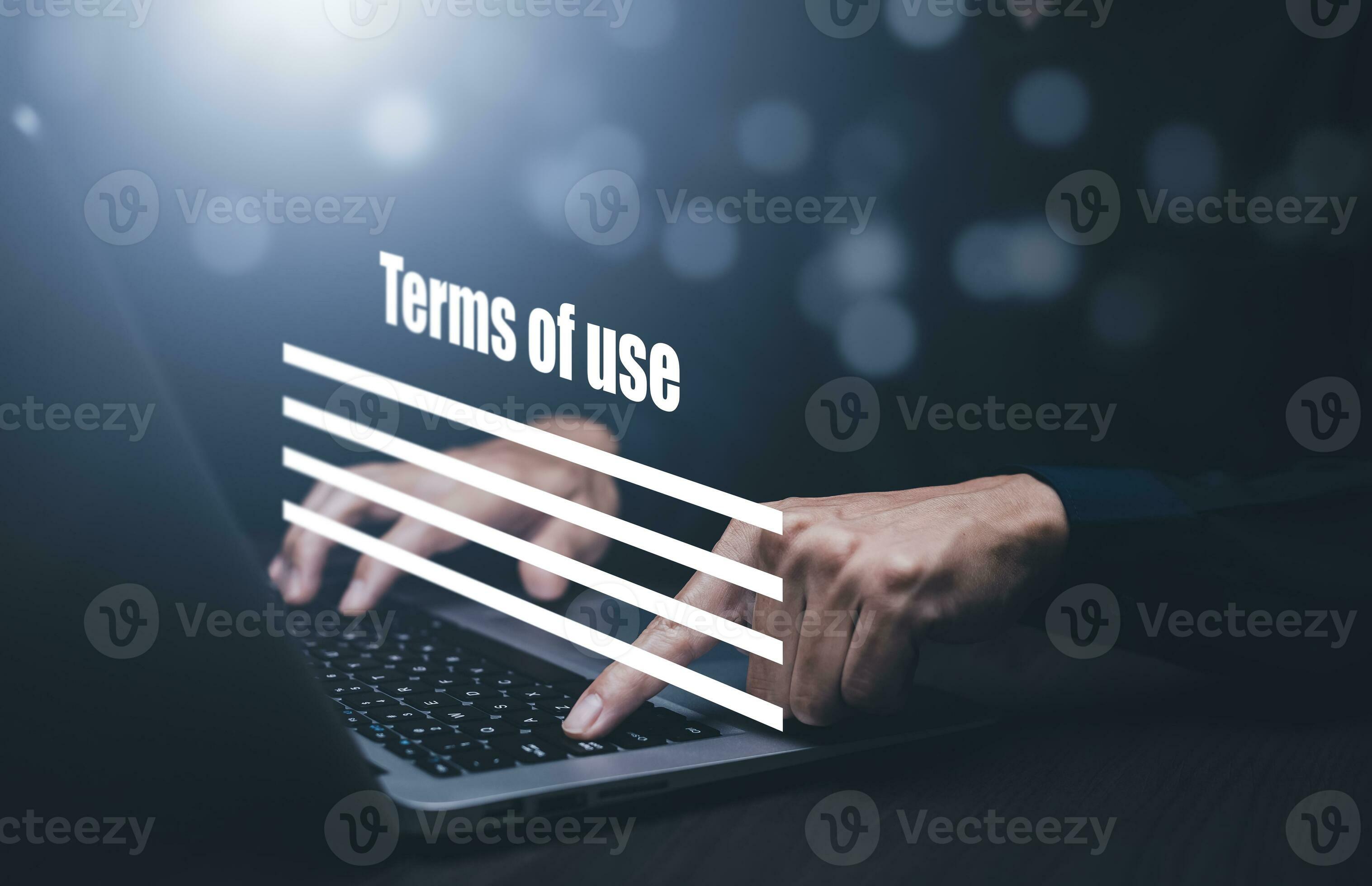 Businessmen use laptops with Terms of use concepts, online banking ...