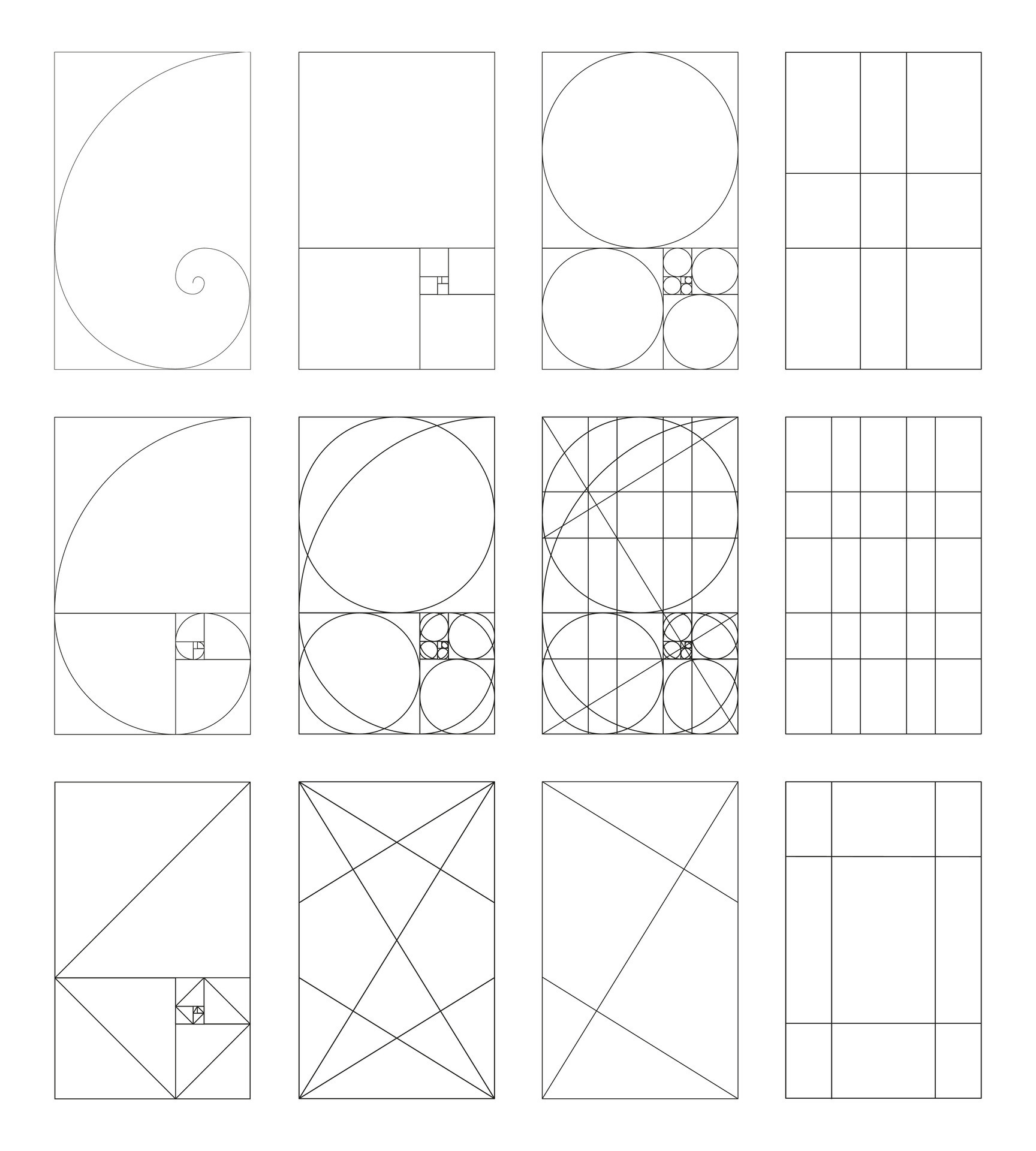 Set of golden ratio. Method golden sections. Fibonacci array and ...