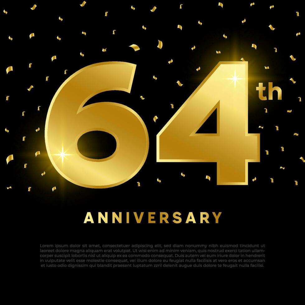 64th anniversary celebration with gold glitter color and black background. Vector design for ...