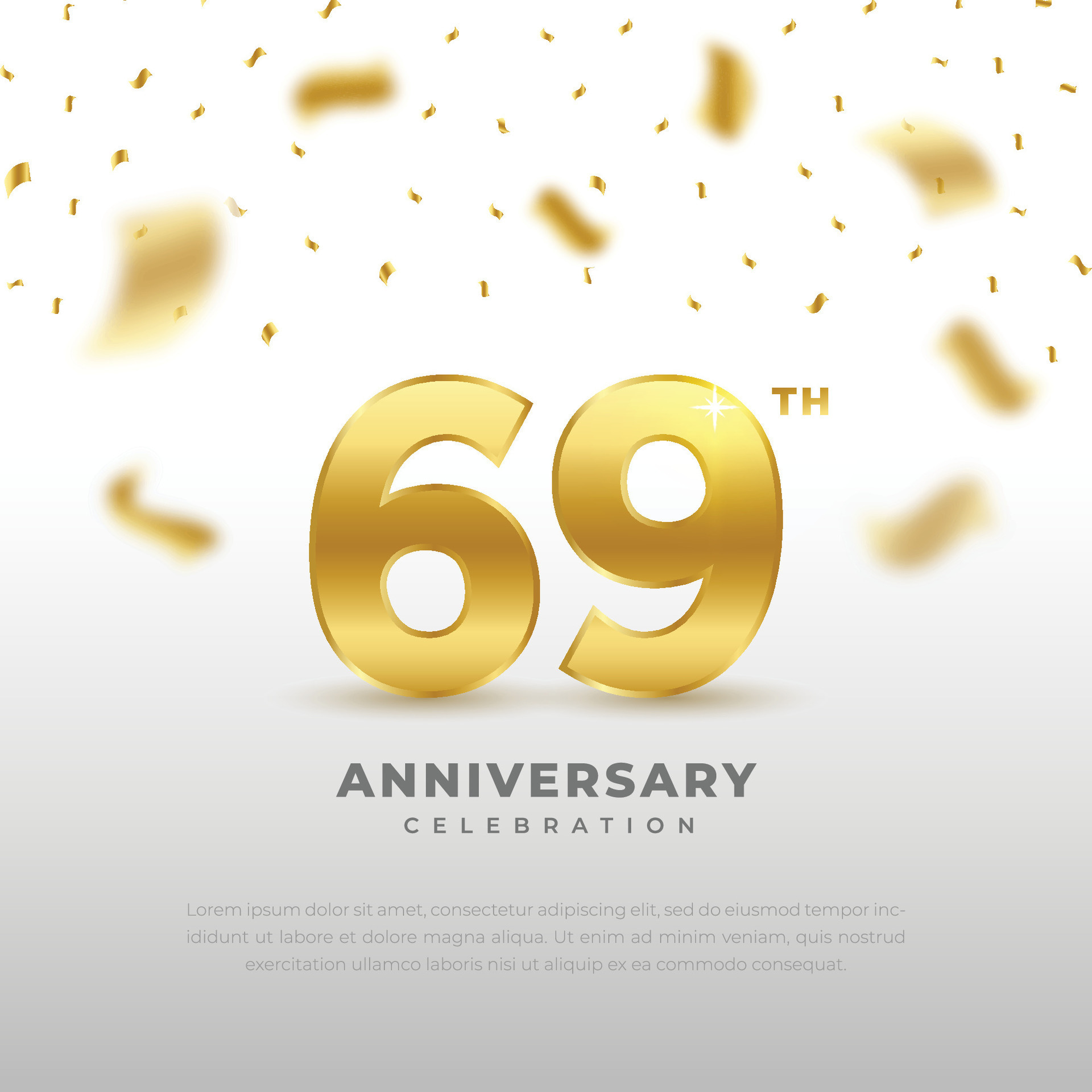 69th anniversary celebration with gold glitter color and black background. Vector design for ...