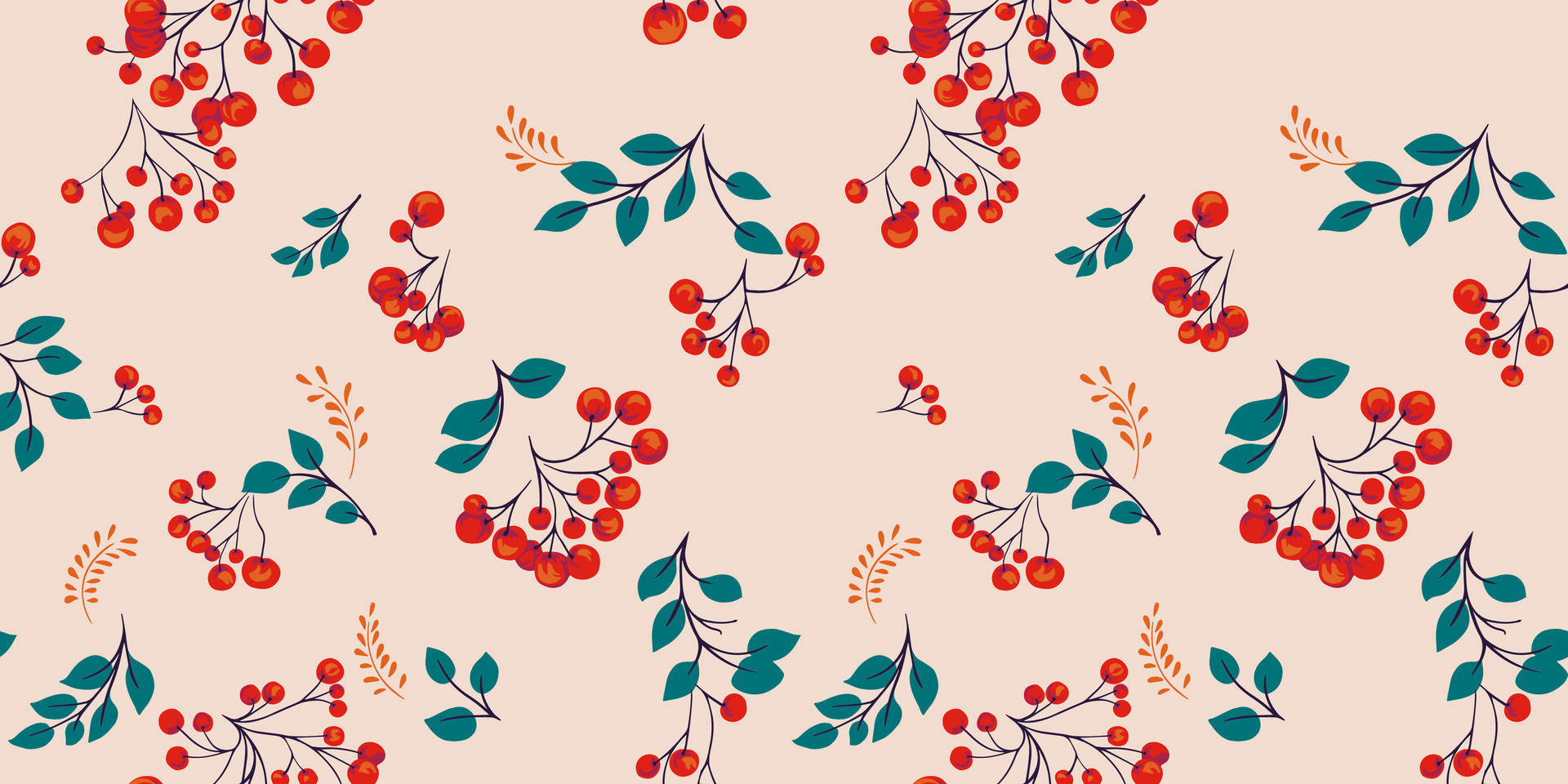 Seamless pattern with abstract, colorful berry bouquets on a beige ...