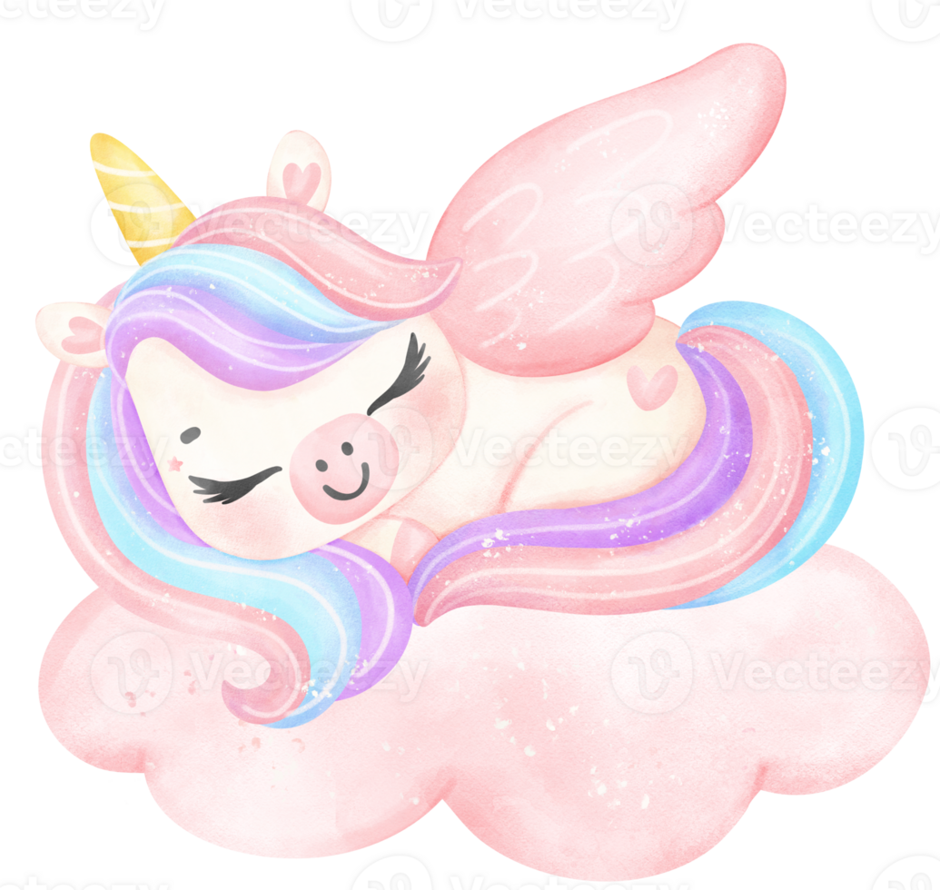 Cute Baby Unicorn sleeping on cloud watercolor cartoon illustration ... Cute Baby Unicorn sleeping on cloud watercolor cartoon illustration ...