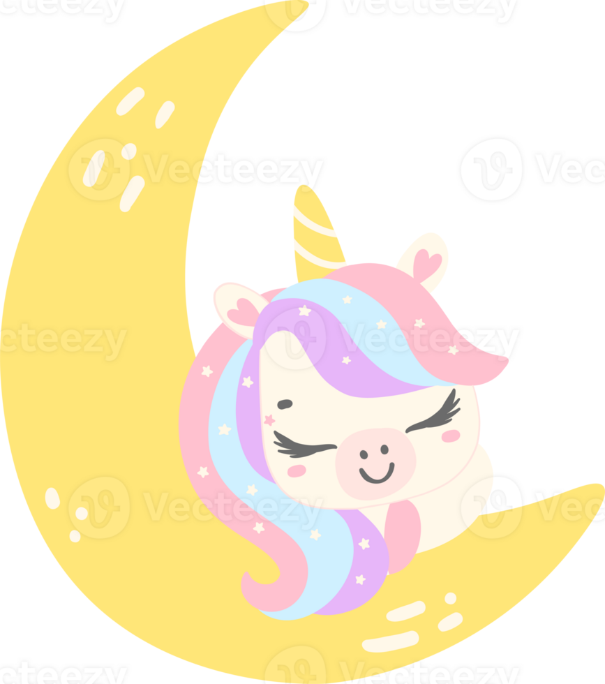 Cute Baby Unicorn sleeping on crescent cartoon illustration 34889938 PNG Cute Baby Unicorn sleeping on crescent cartoon illustration 34889938 PNG