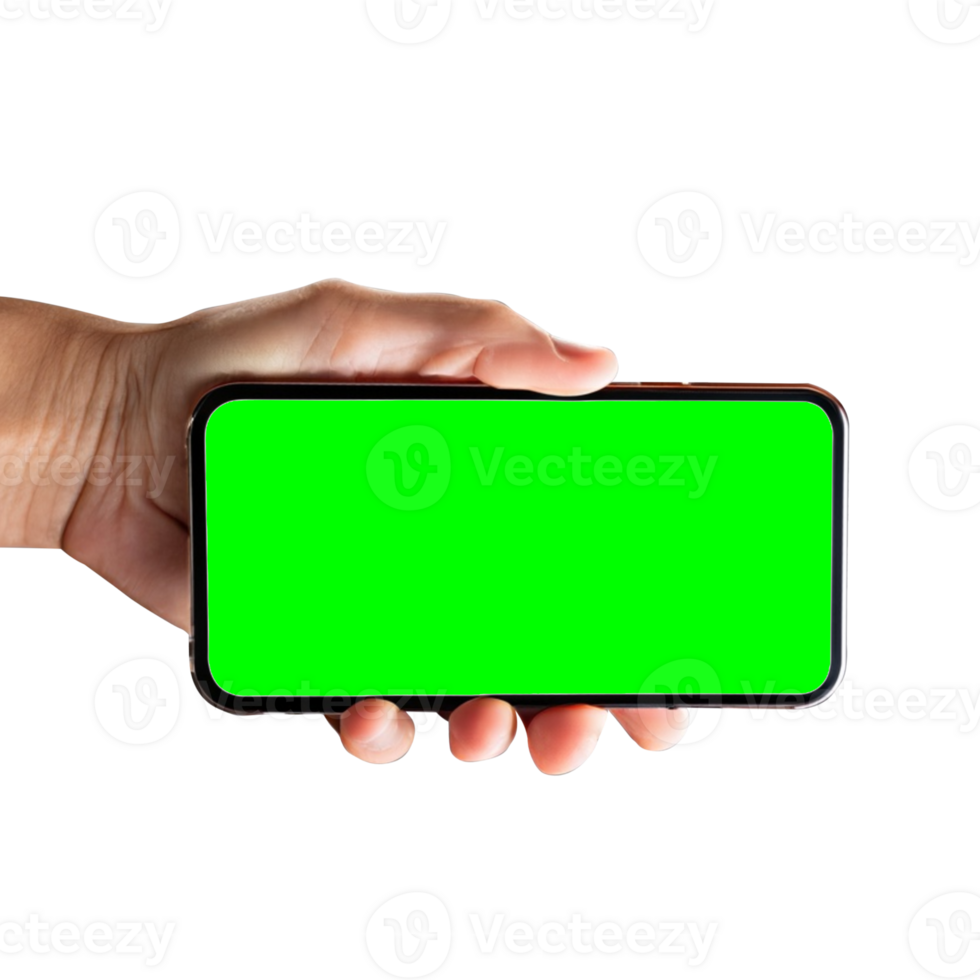 Hand Holding Modern Black Phone In Vertical Position 34890032 Png