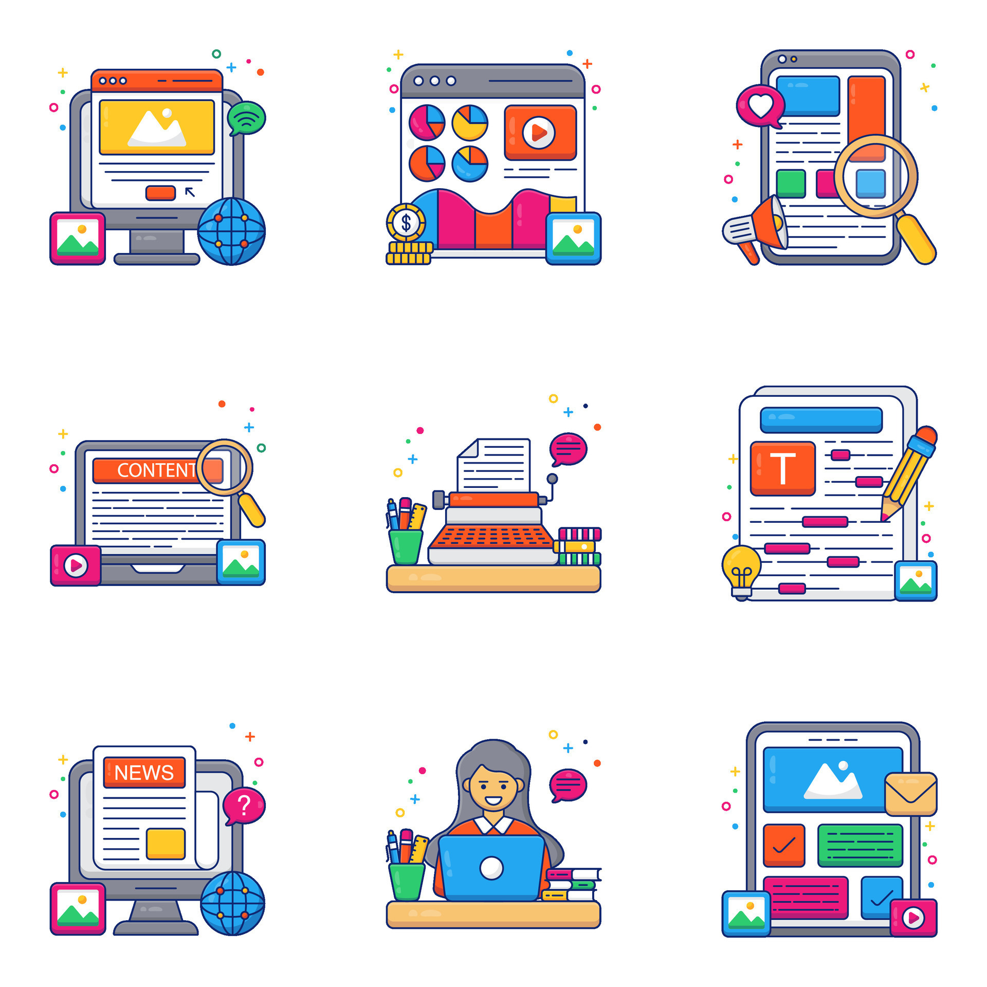 Pack of Article Writing Flat Icons 34897181 Vector Art at Vecteezy