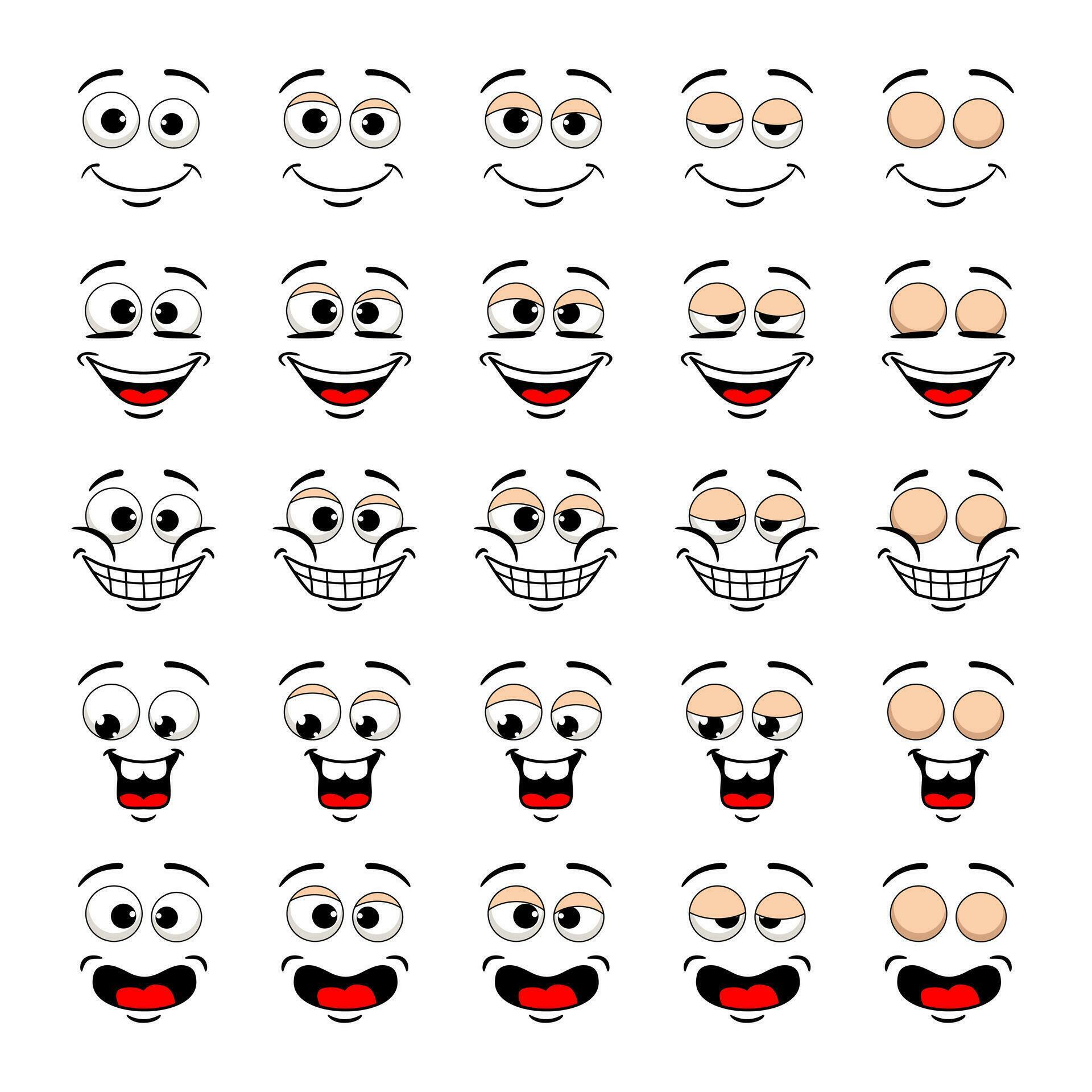 Cartoon face and blink eye animation. Vector funny characters smiling ...
