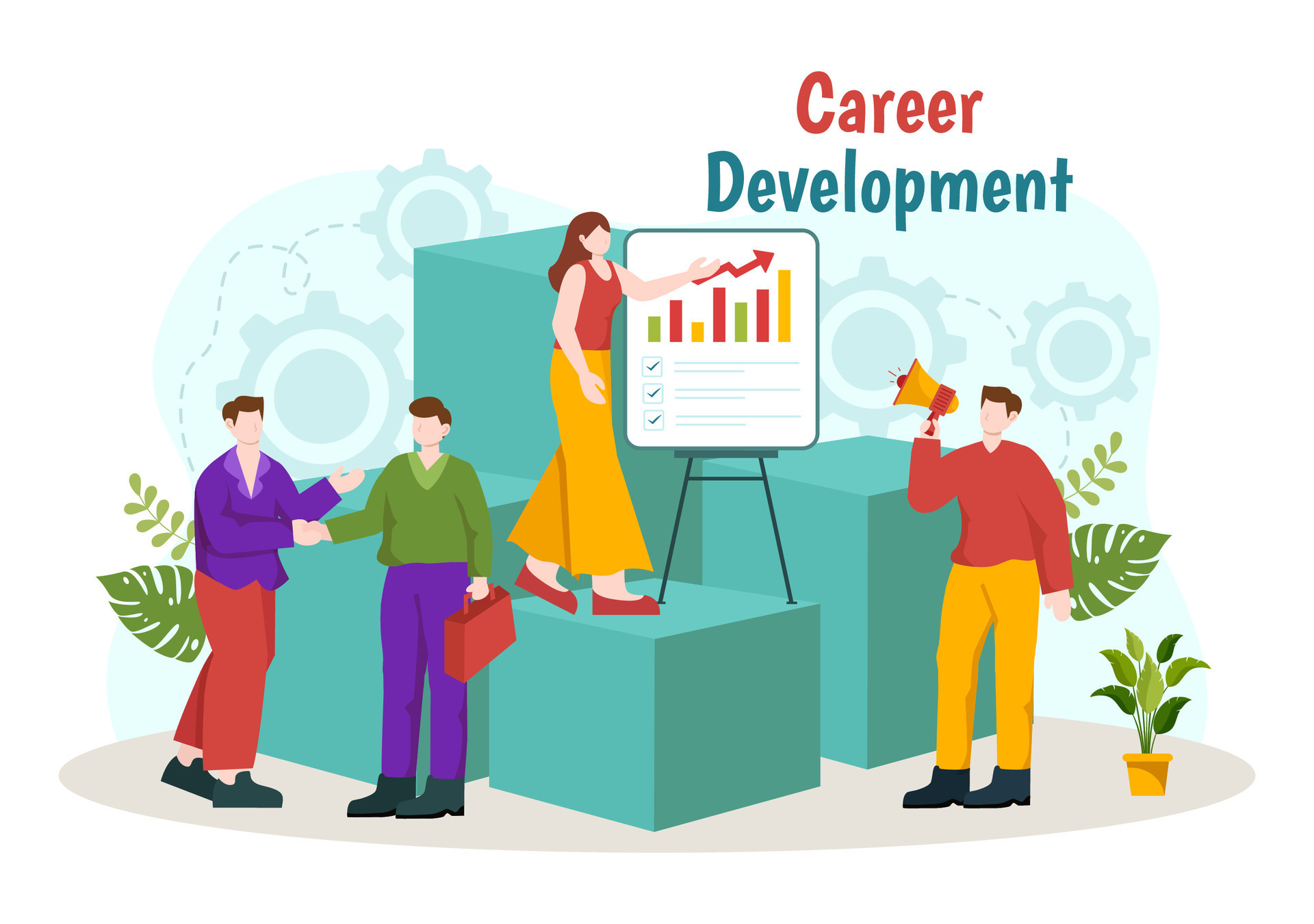 Career Development Vector Illustration with Ladder to Success and ...