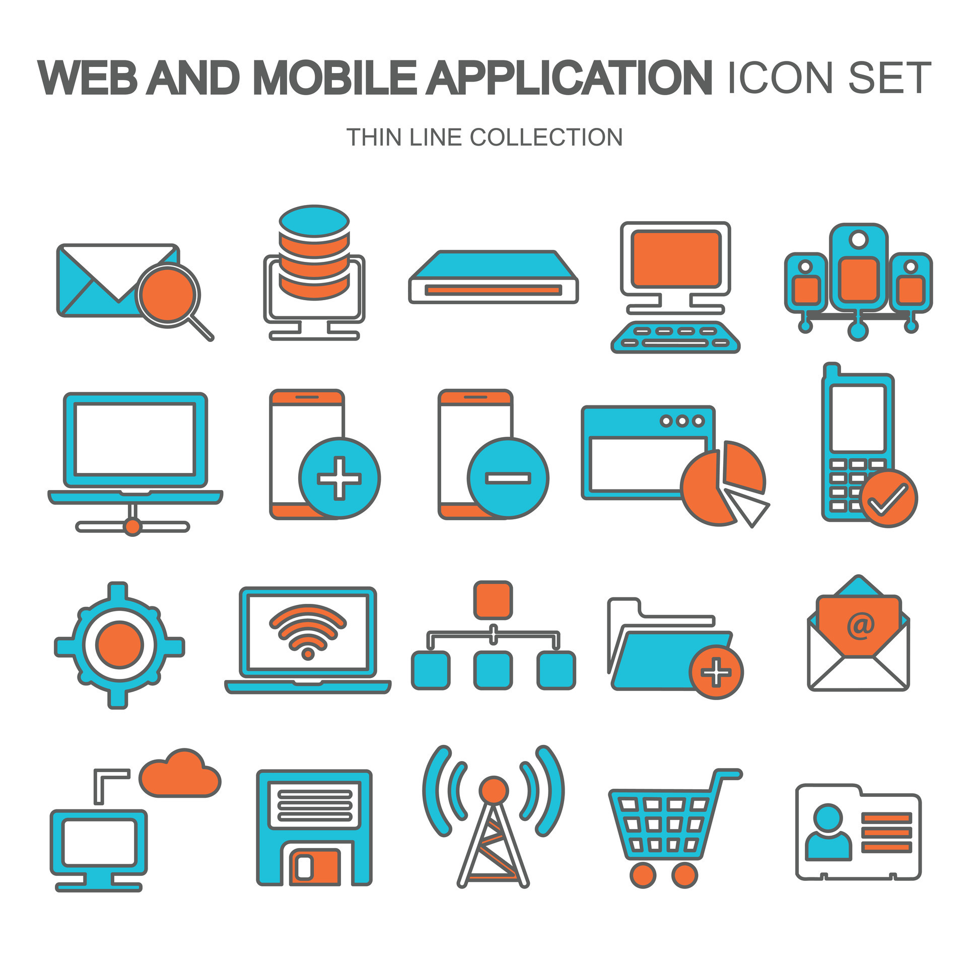 Web and mobile application icon set for computing, data storage, search ...