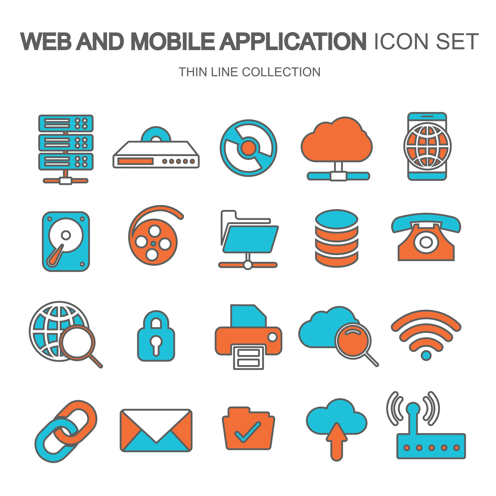 web y móvil solicitud icono conjunto para informática, datos almacenamiento, buscar motor ...