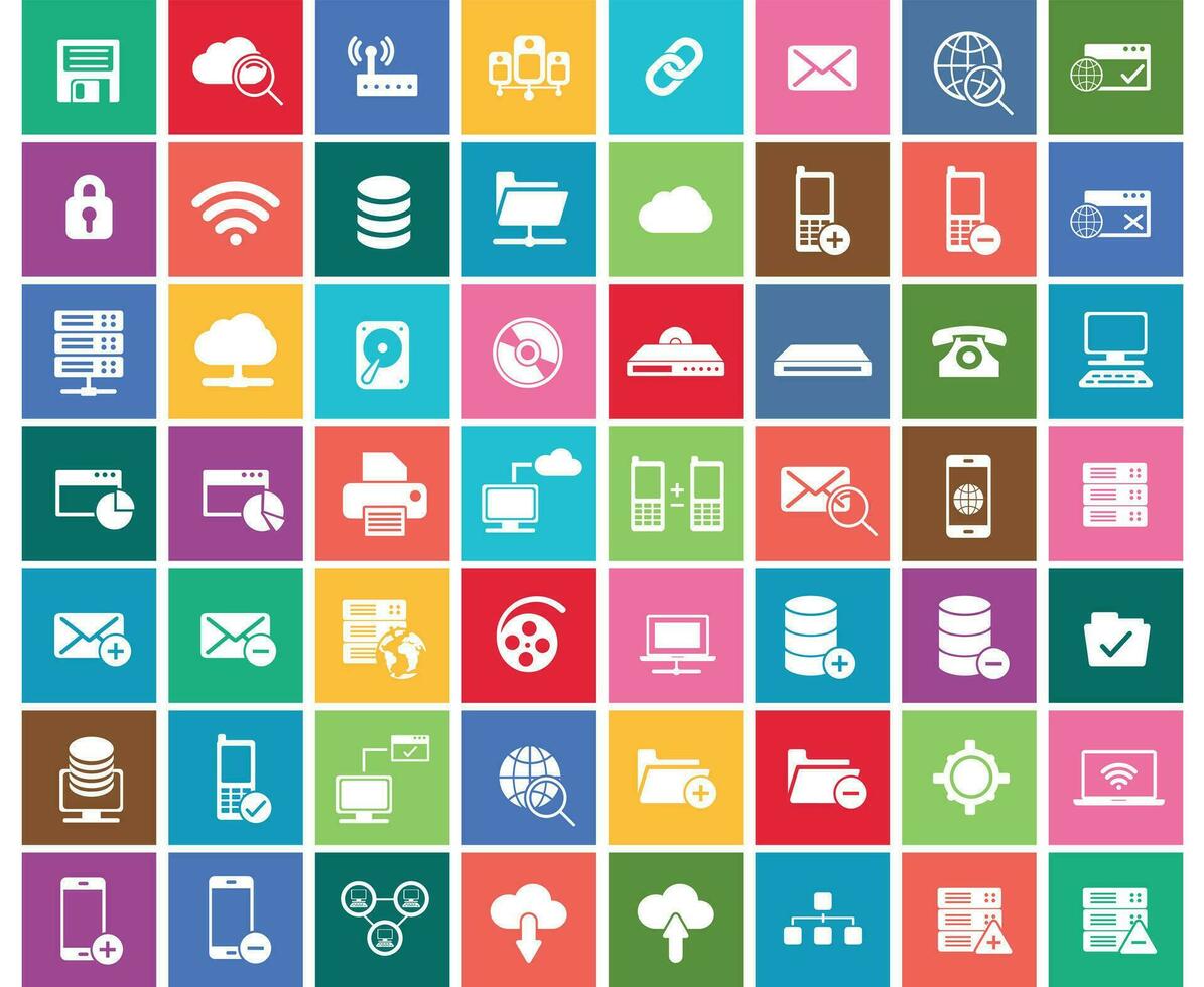 Social network, data analytic, mobile and web application icon set. Flat vector illustration ...