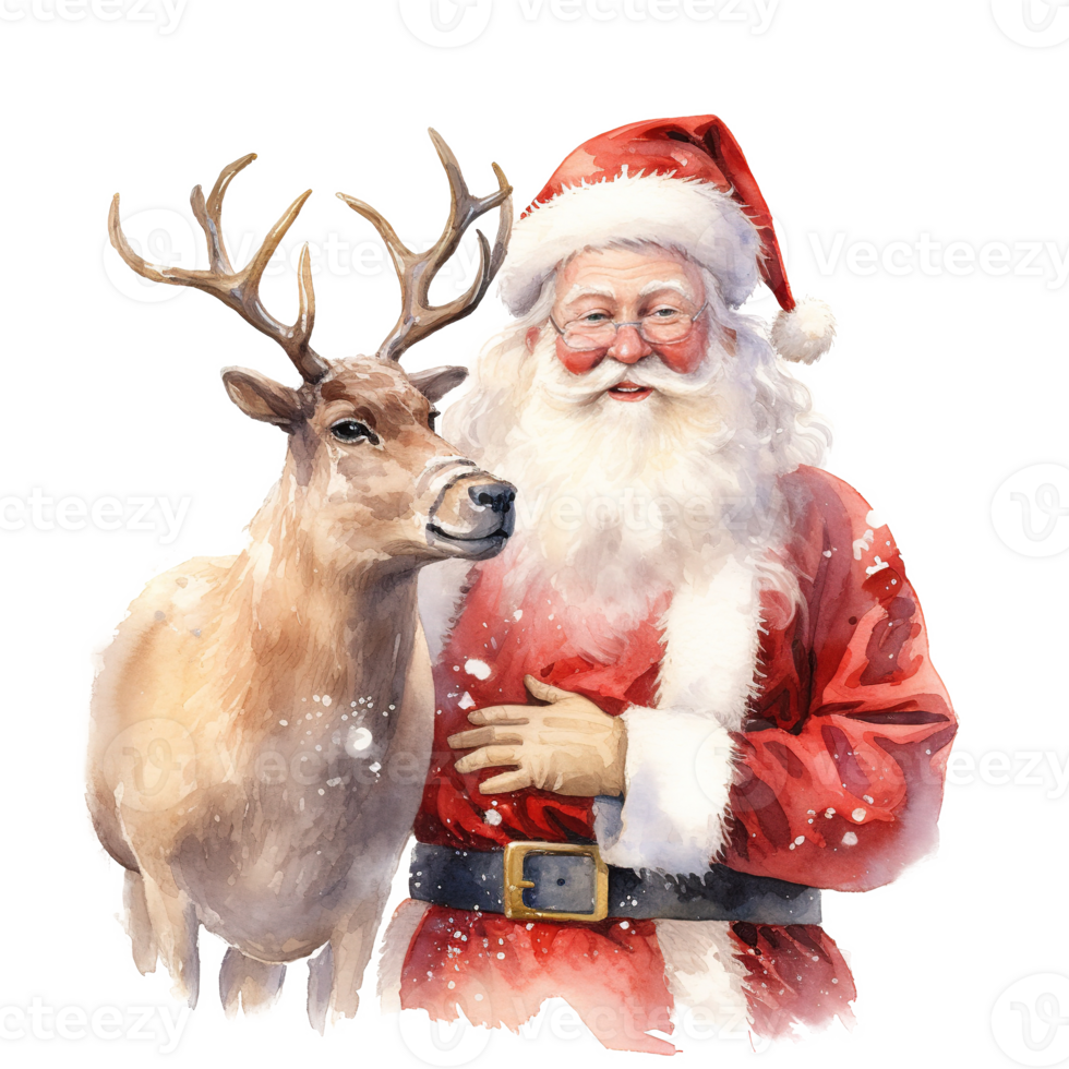 Ai Generated Santa And Reindeer For Christmas Event Watercolor Style